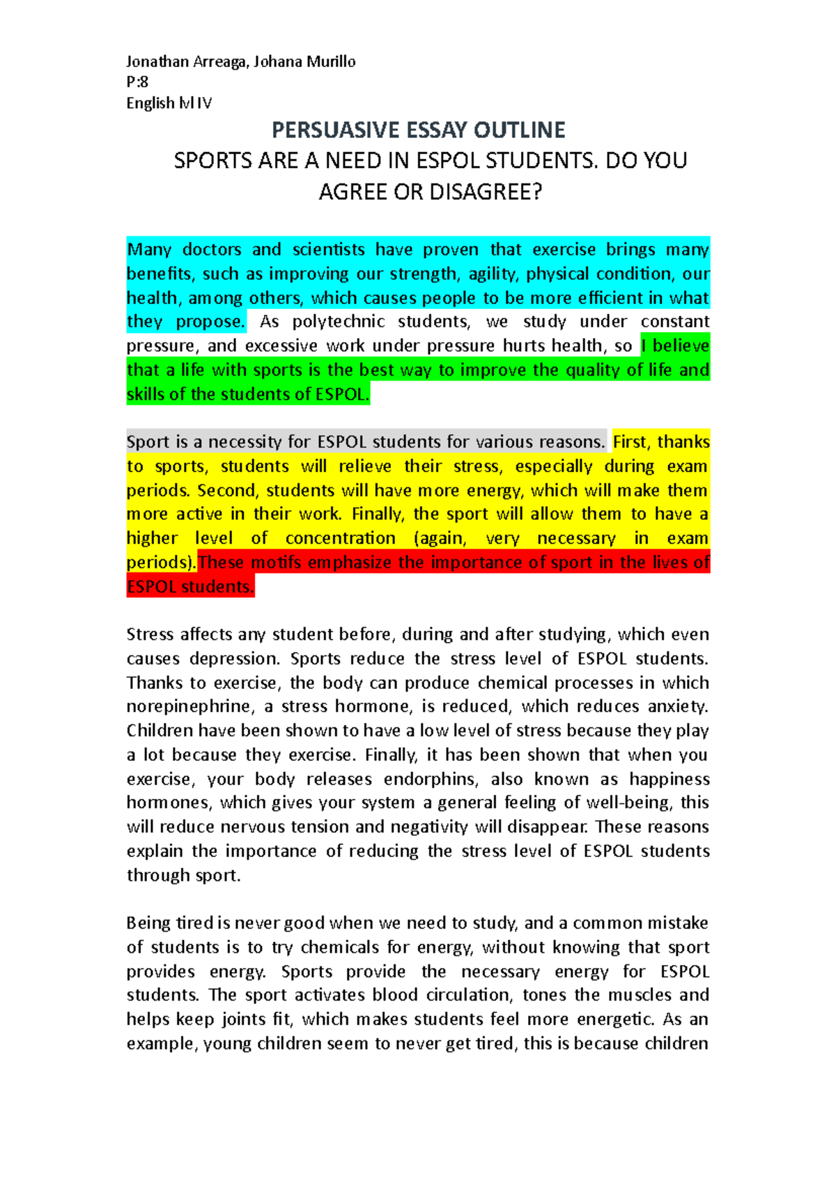 Persuasive Essay Outline Complete - Jonathan Arreaga, Johana Murillo P ...