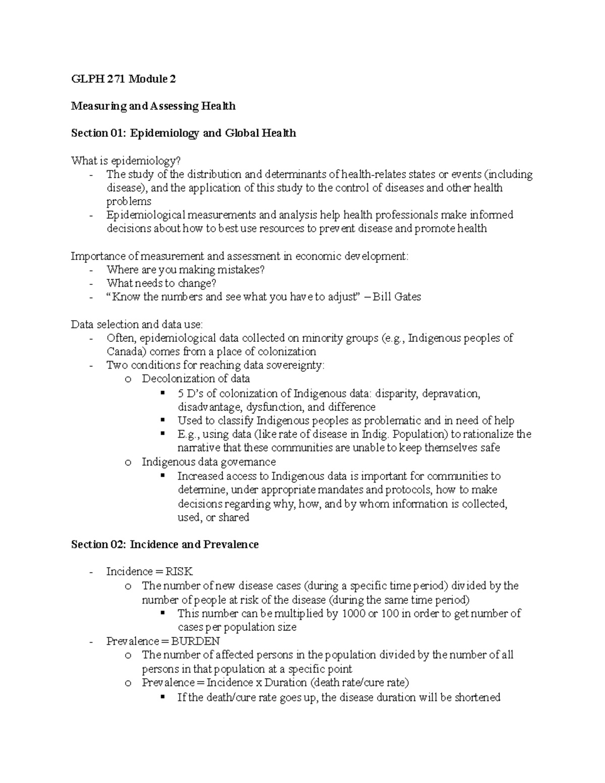 GLPH 271 Module 2 - GLPH 271 Module 2 Measuring and Assessing Health ...