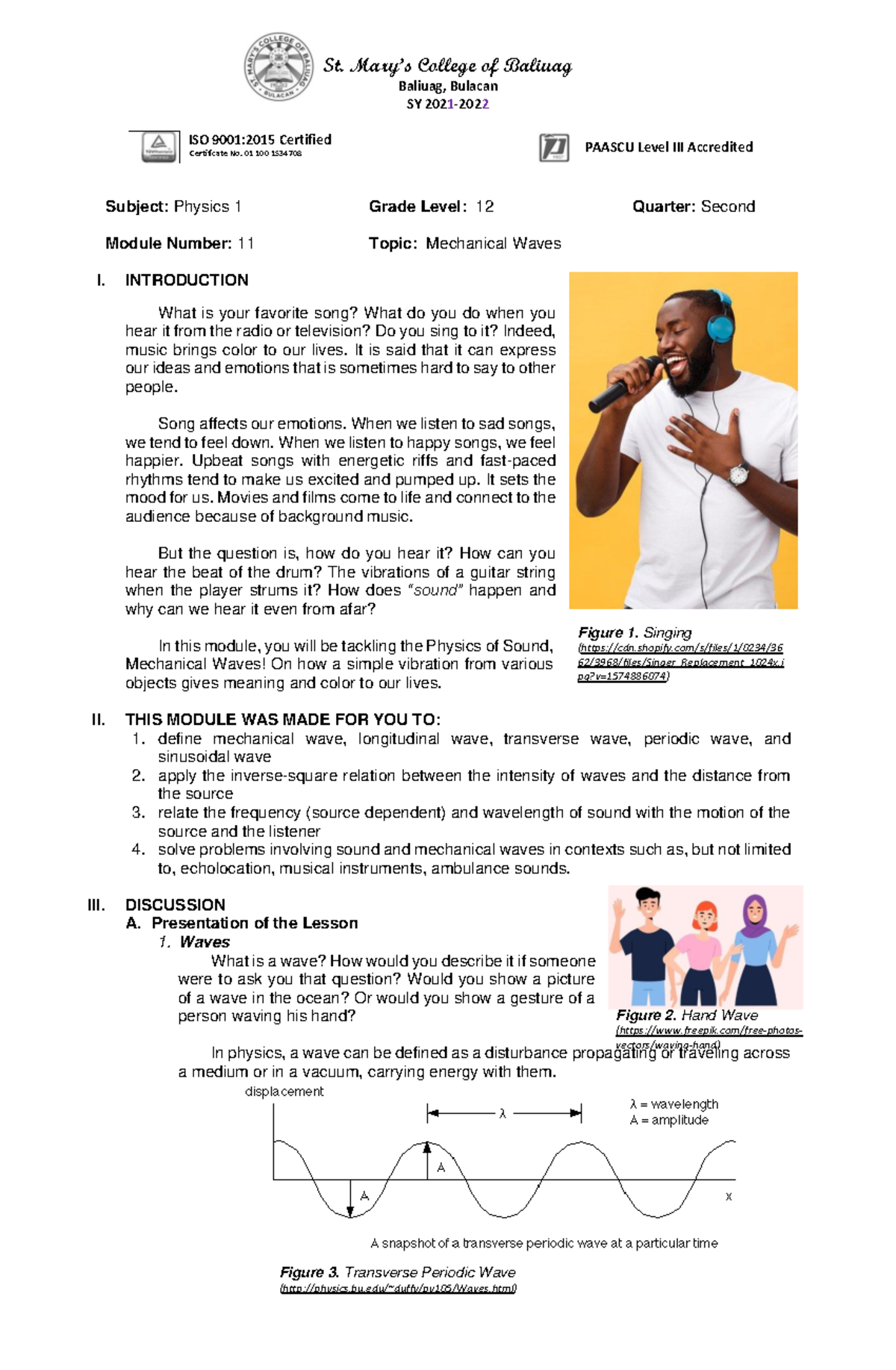 Physics 1 Module 11 Mechanical Waves St Mary S College Of Baliuag