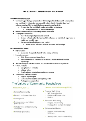 Ecological Levels of Analysis in Community Psychology - Work Family and ...