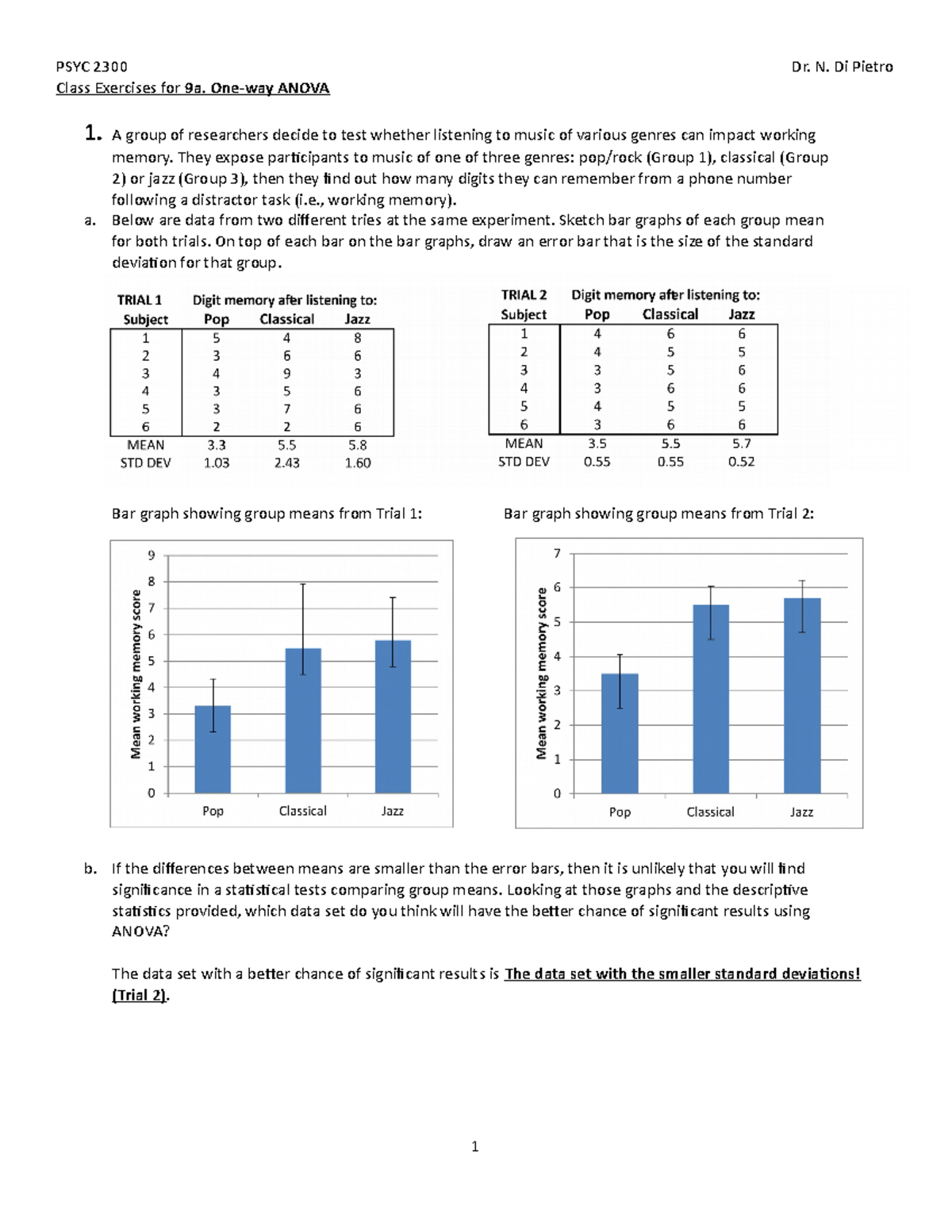 9a. Class worksheet w answers - Class Exercises for 9a. One-way ANOVA 1 ...