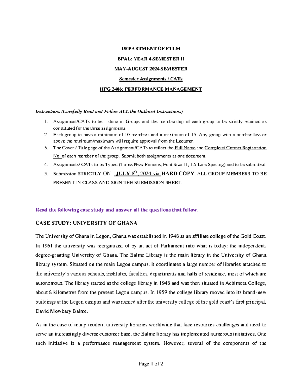 CASE Study Assignments & CATs MAY-AUG 2024 Semester - Page 1 of 2 ...