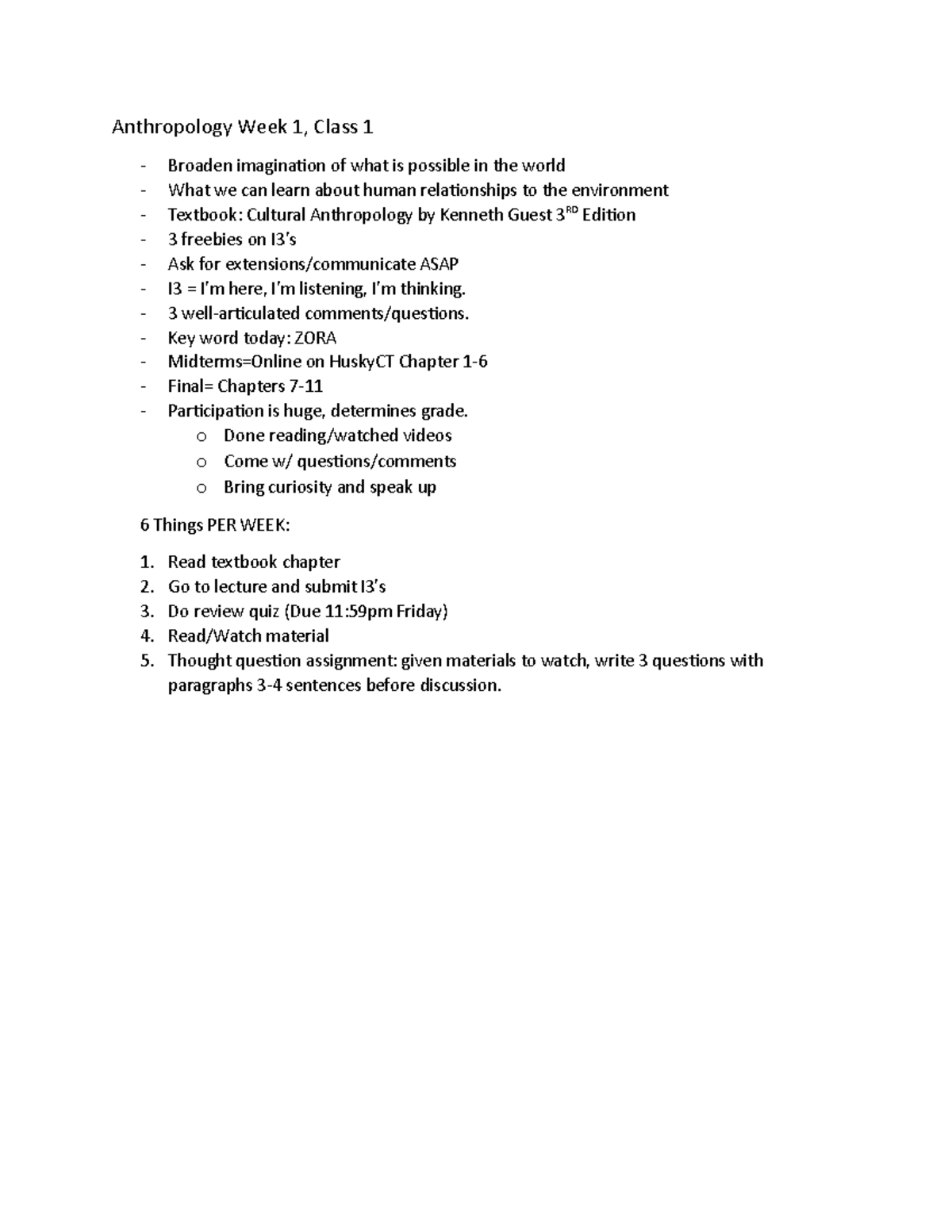 ANTH L1 - Jessie Fredlund - Anthropology Week 1, Class 1 Broaden ...