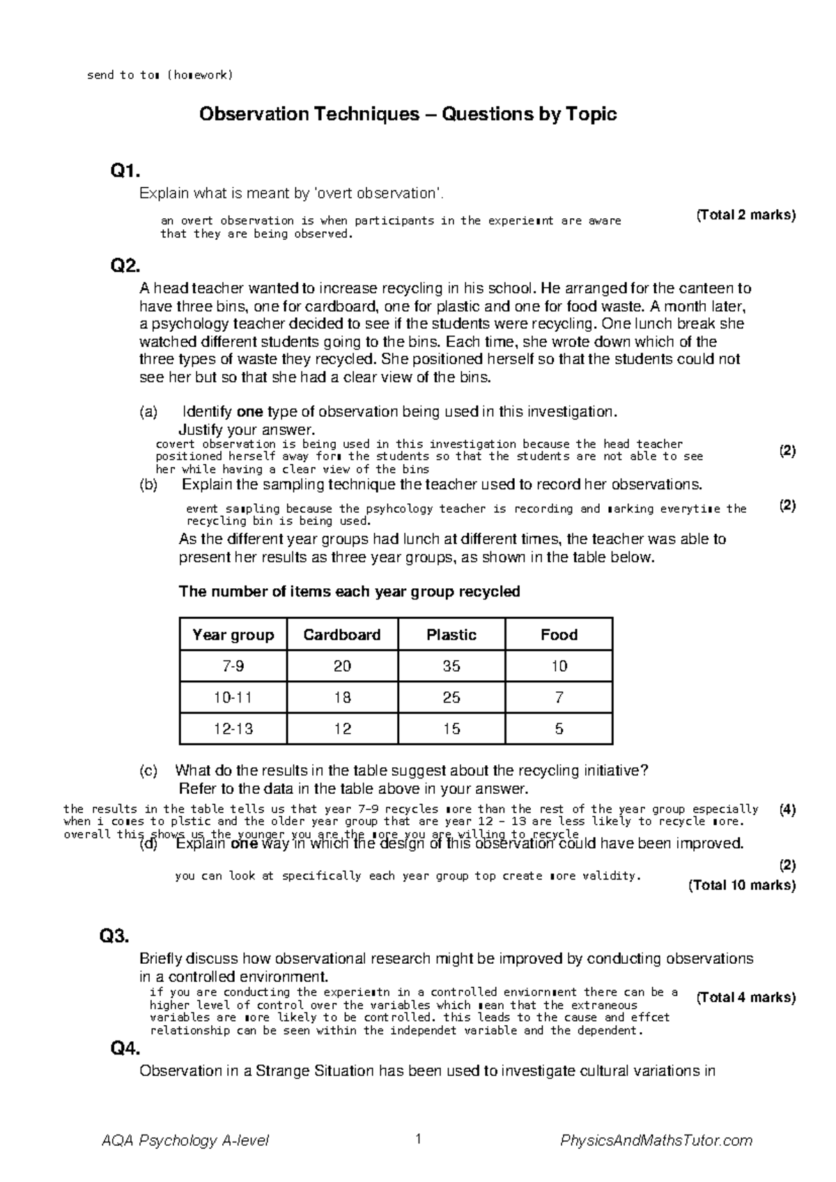 Observation Techniques - Explain what is meant by ‘overt observation ...