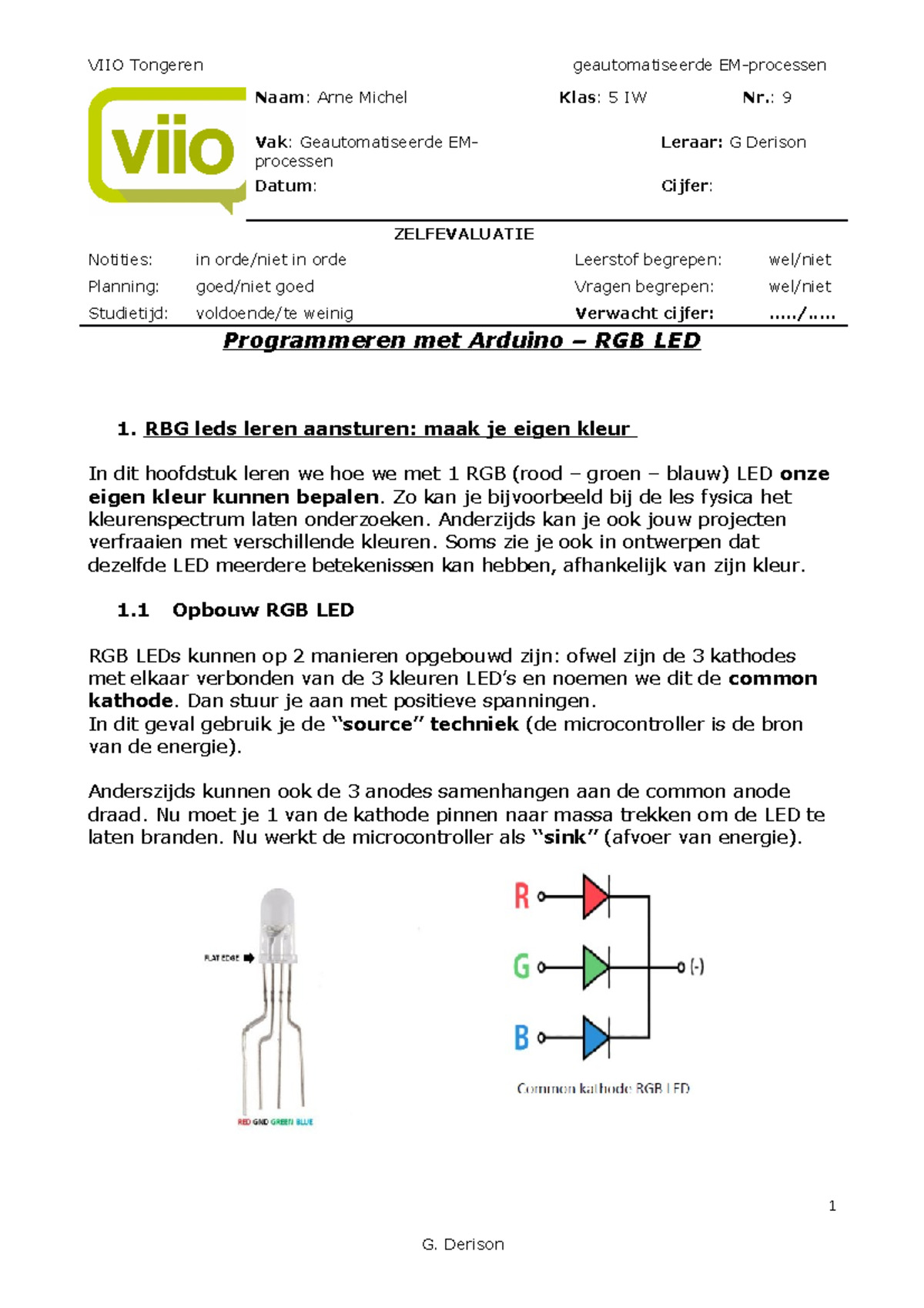 Klastaak programmeren met arduino-basisoefeningen RGB LED arne m - Naam ...