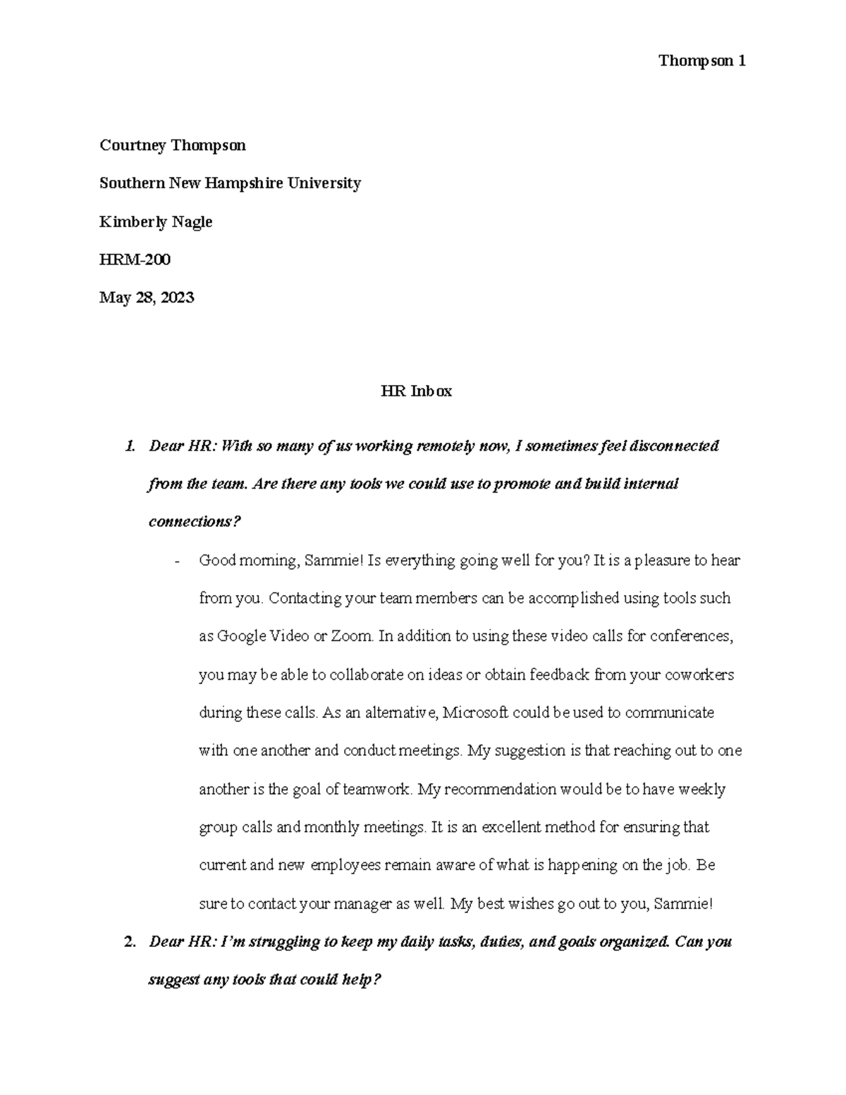 HRM-200 Module 2 HR Inbox - Courtney Thompson Southern New Hampshire ...