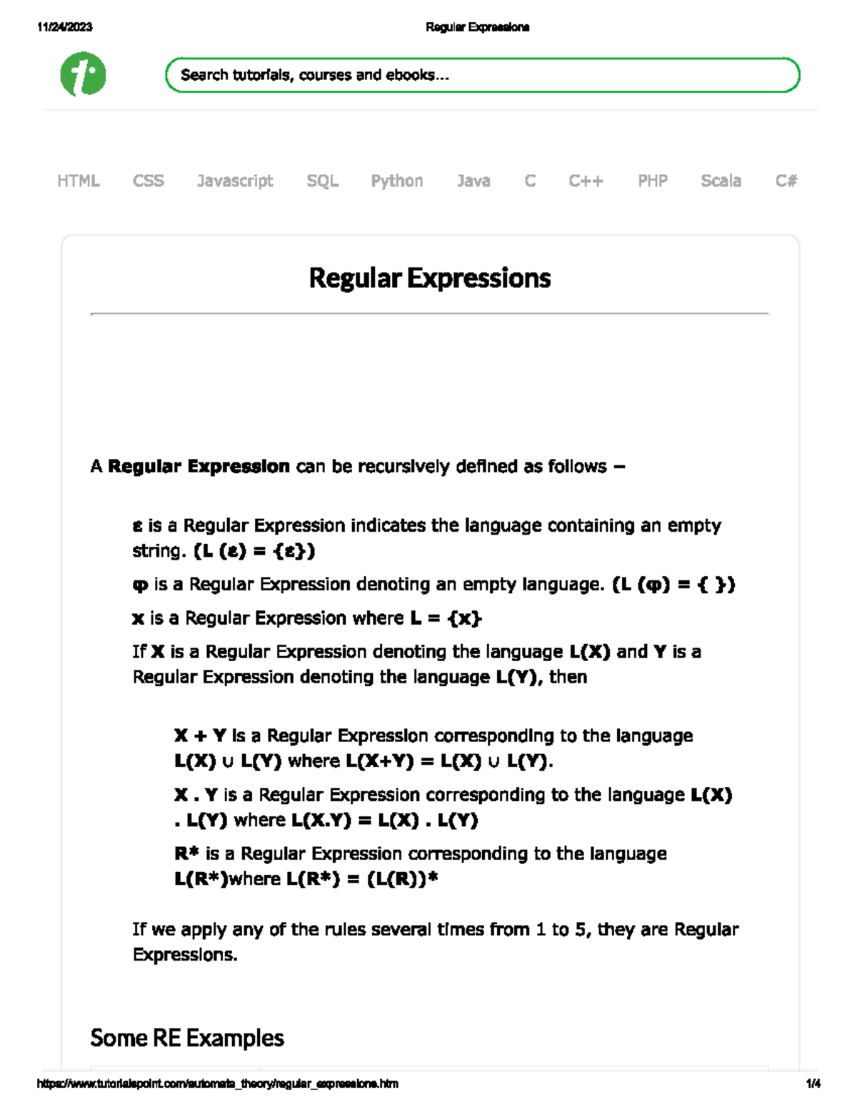 TOCRegular Expressions - Theory of computation - Studocu