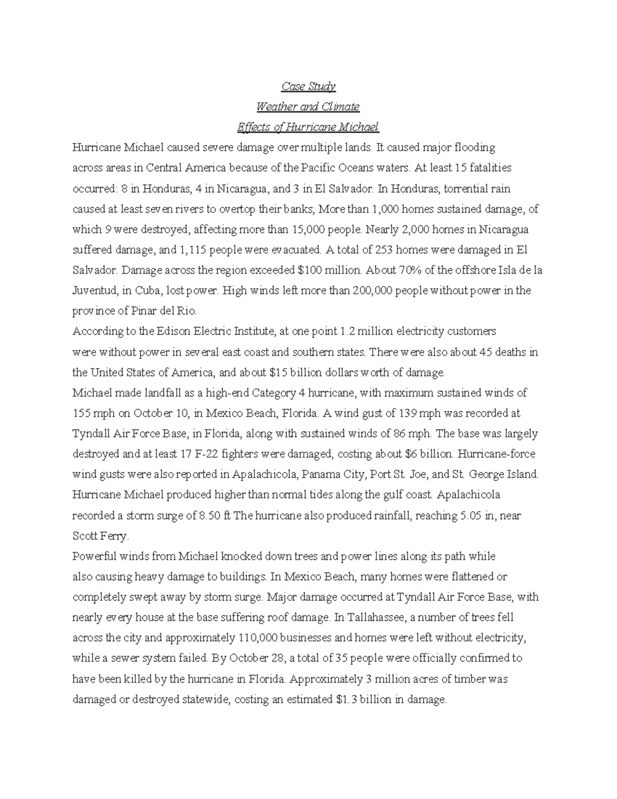 Case Study - Grade: A - Case Study Weather and Climate Effects of ...