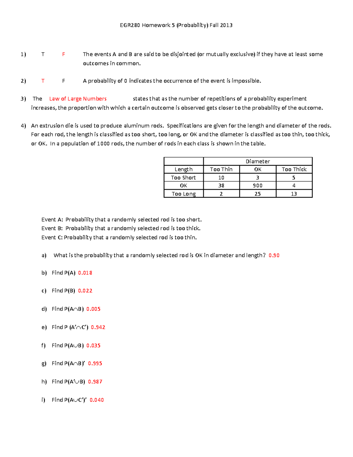 HMWK (Probability) with answers - EGR280 Homework 5 (Probability) Fall ...