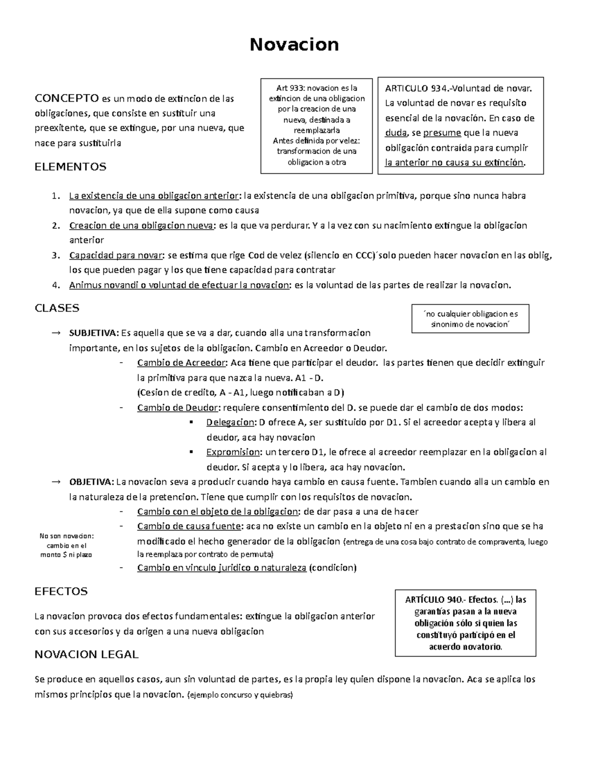 Clase 12 - Novacion - Novacion CONCEPTO es un modo de extincion de las ...