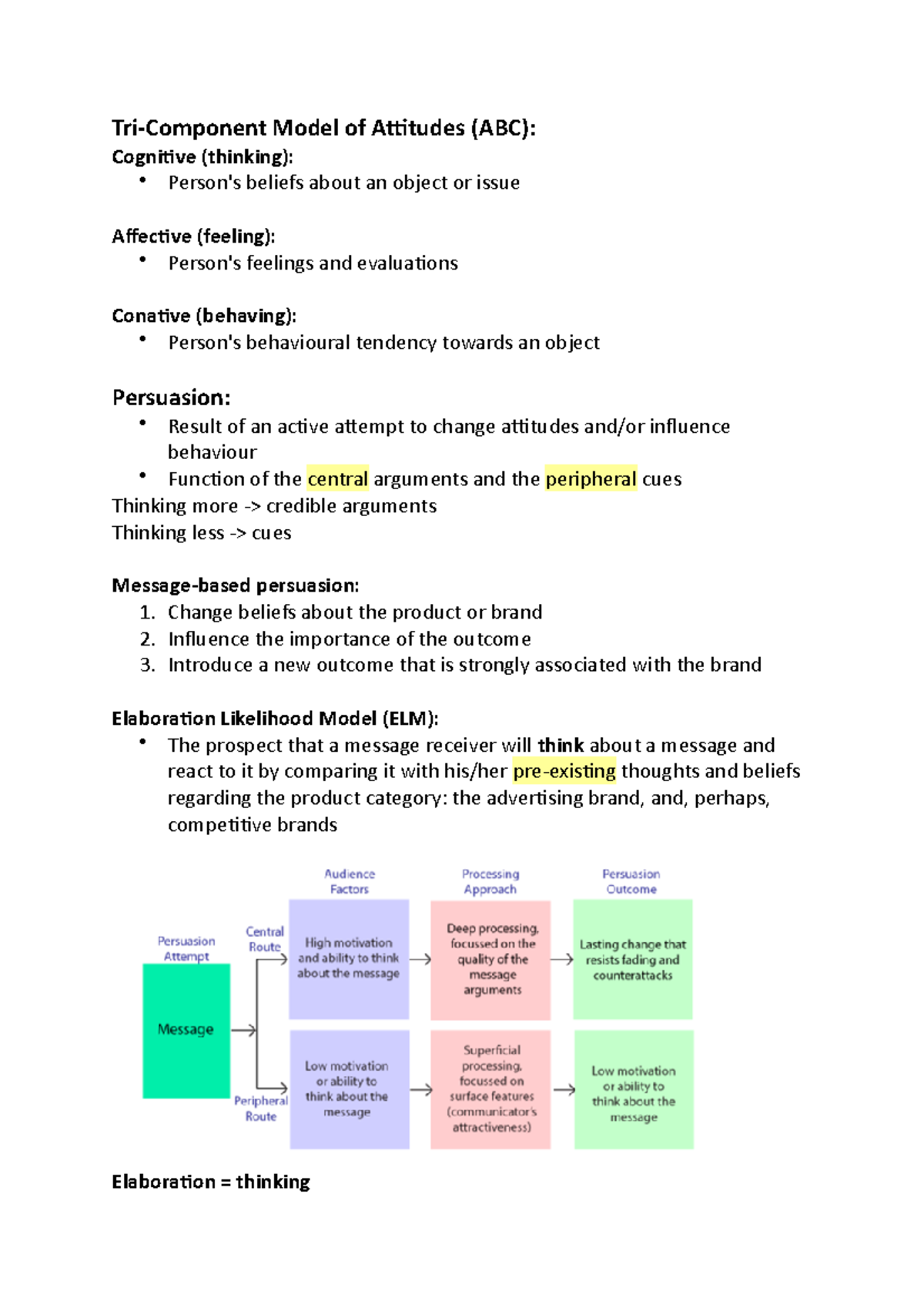 Model of Attitudes and Persuasion: Central and Peripheral Routes - Studocu