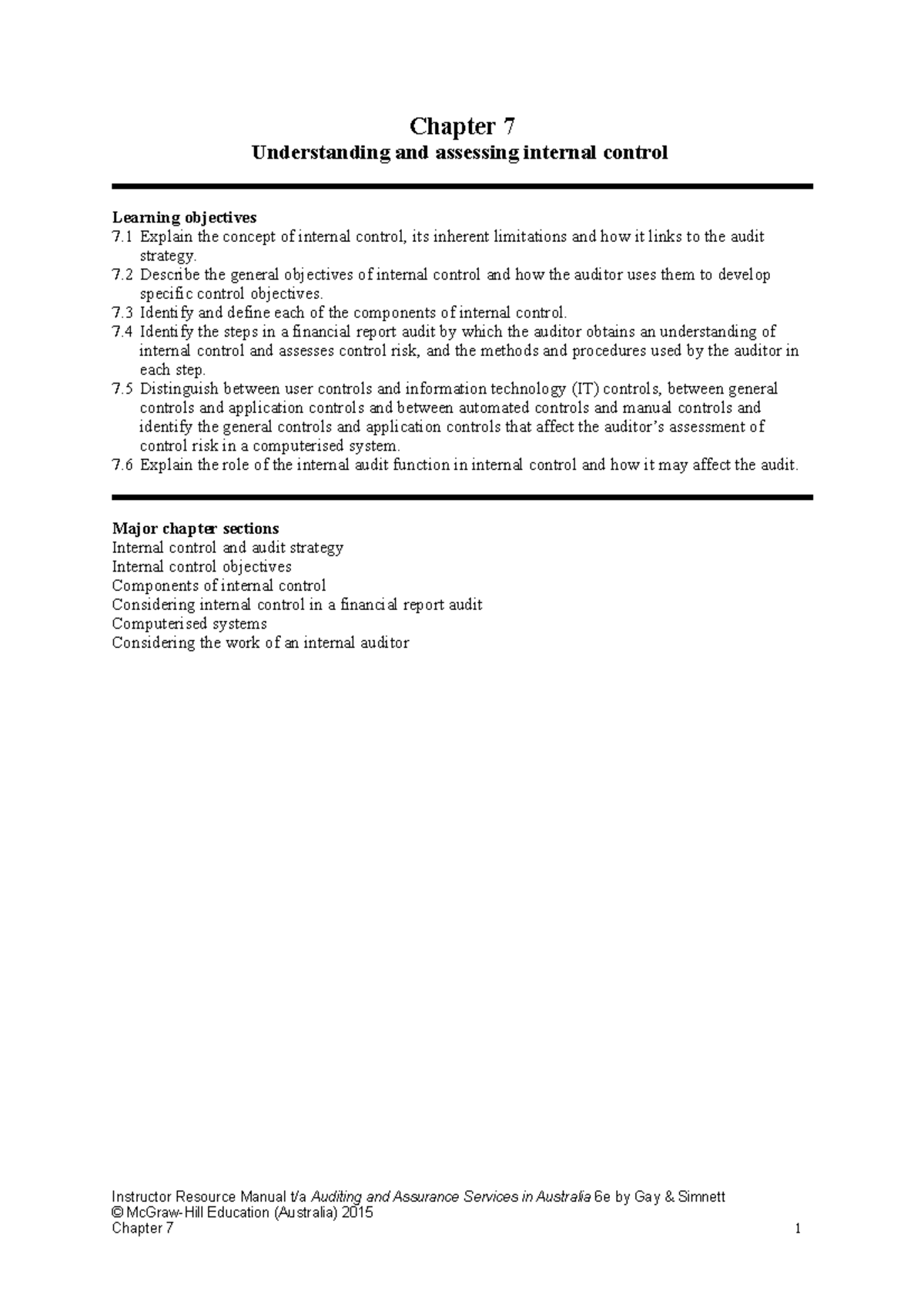 Gay6e IRM Ch07 - audit - Chapter 7 Understanding and assessing internal ...