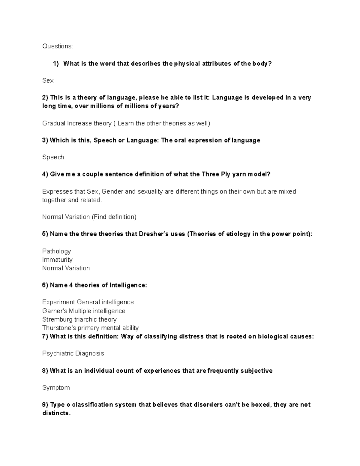 PSY 1101 Study Guide Questions 1 What Is The Word That Describes