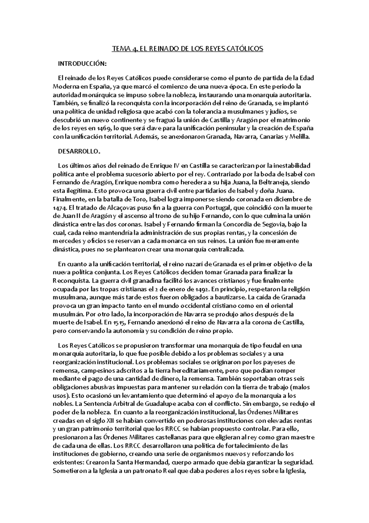 Tema 4. El reinado de los Reyes católicos - TEMA 4. EL REINADO DE LOS REYES CATÓLICOS ...