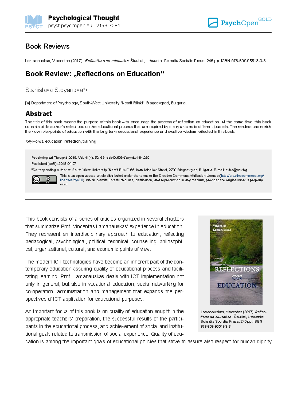 Book Review Reflections on Education - Book Reviews Lamanauskas ...