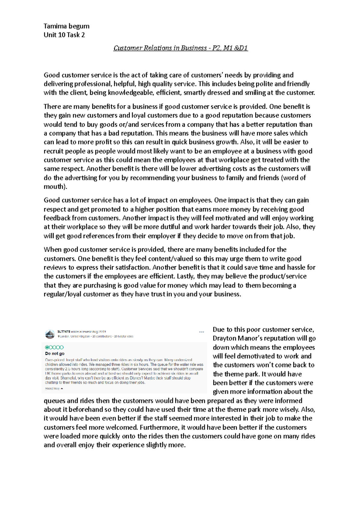 Customer Relations in Business (Unit 10 - P2, M1 &D1) - Unit 10 Task 2 ...
