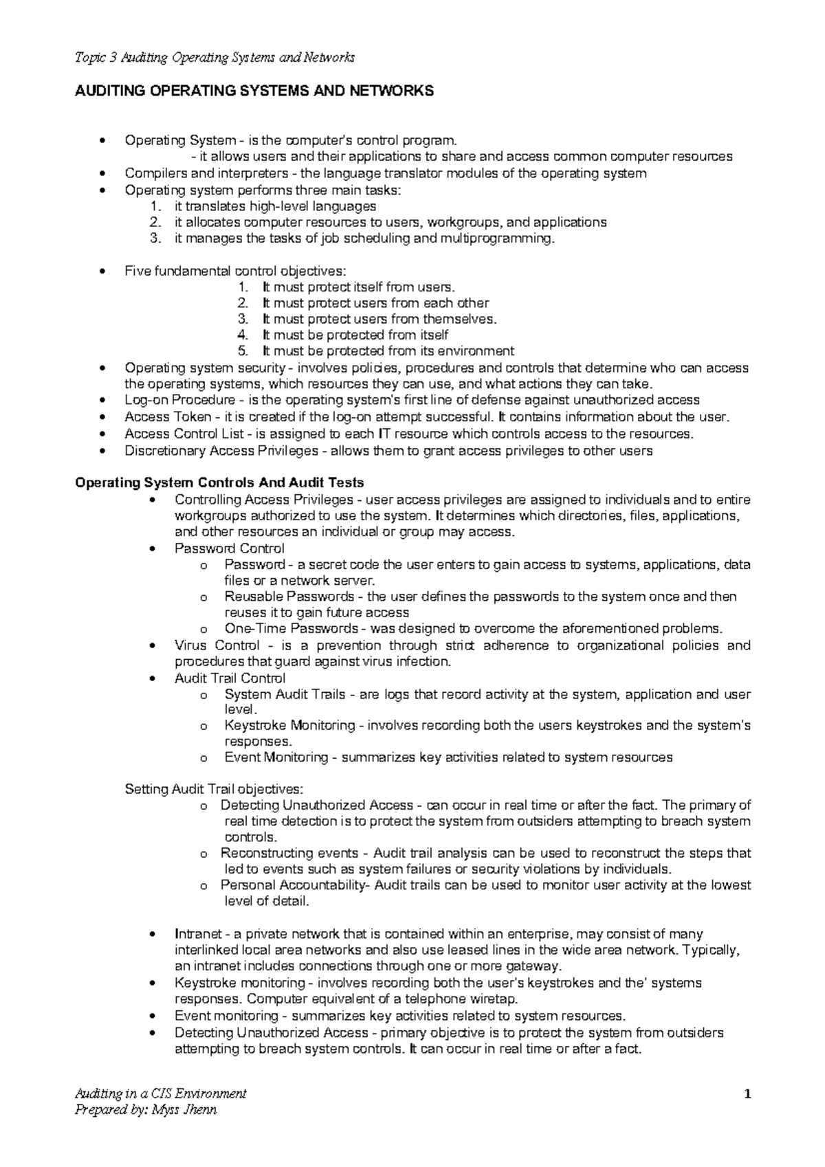 Topic 03 Auditing Operating Systems and Networks - Auditing in a CIS Environment 1 AUDITING ...