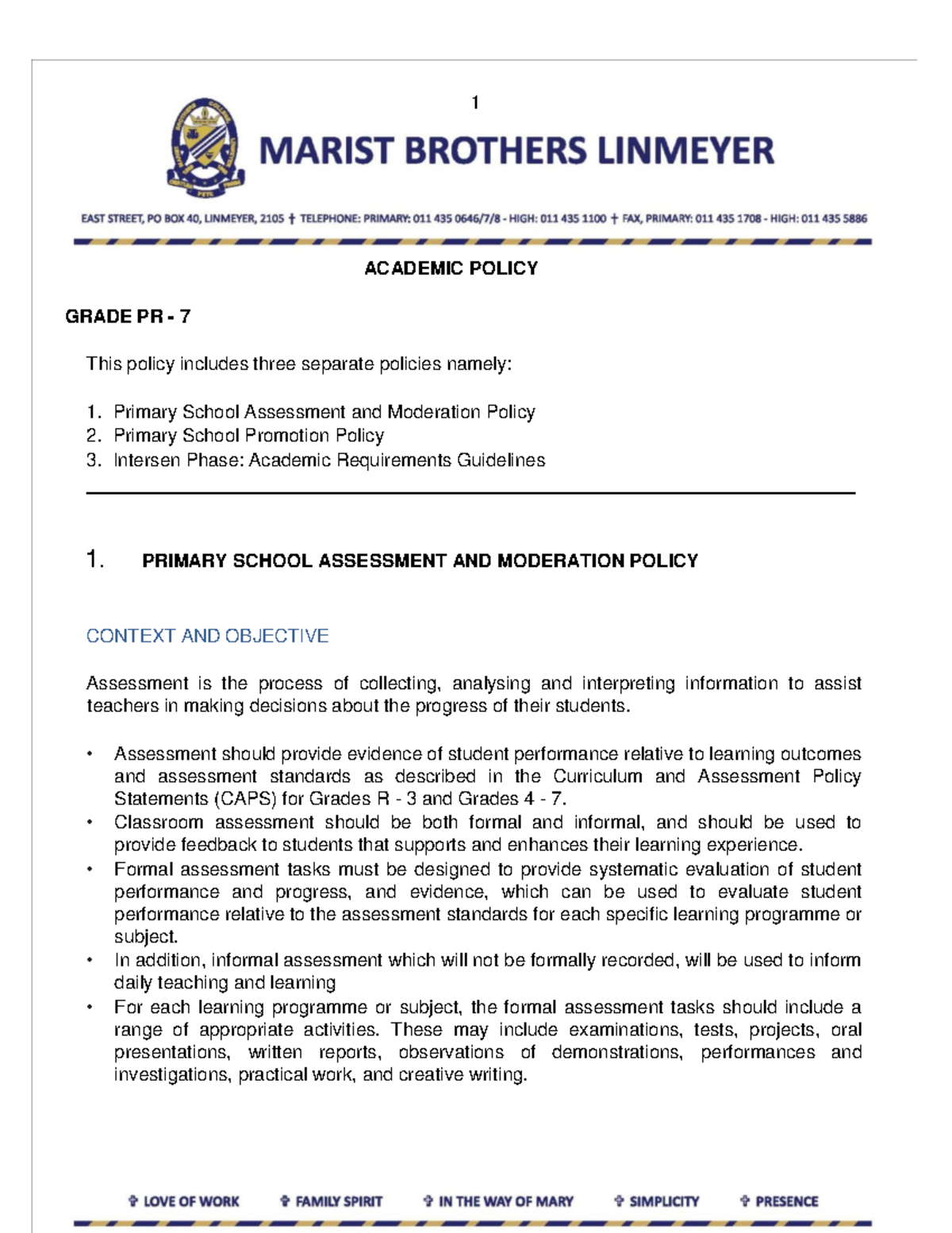 Primary School Academic Policy July 2020 - ACADEMIC POLICY GRADE PR - 7 ...
