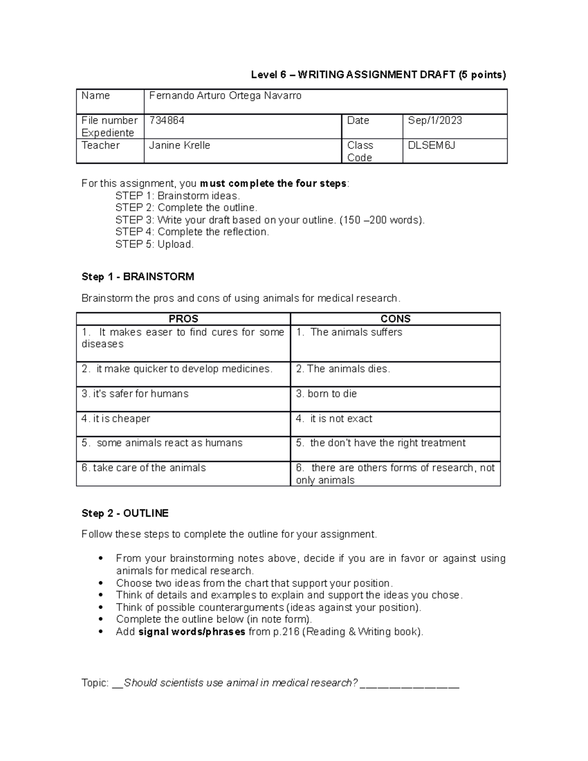 PCI Level 6 - escritura gramatical - Level 6 – WRITING ASSIGNMENT DRAFT ...