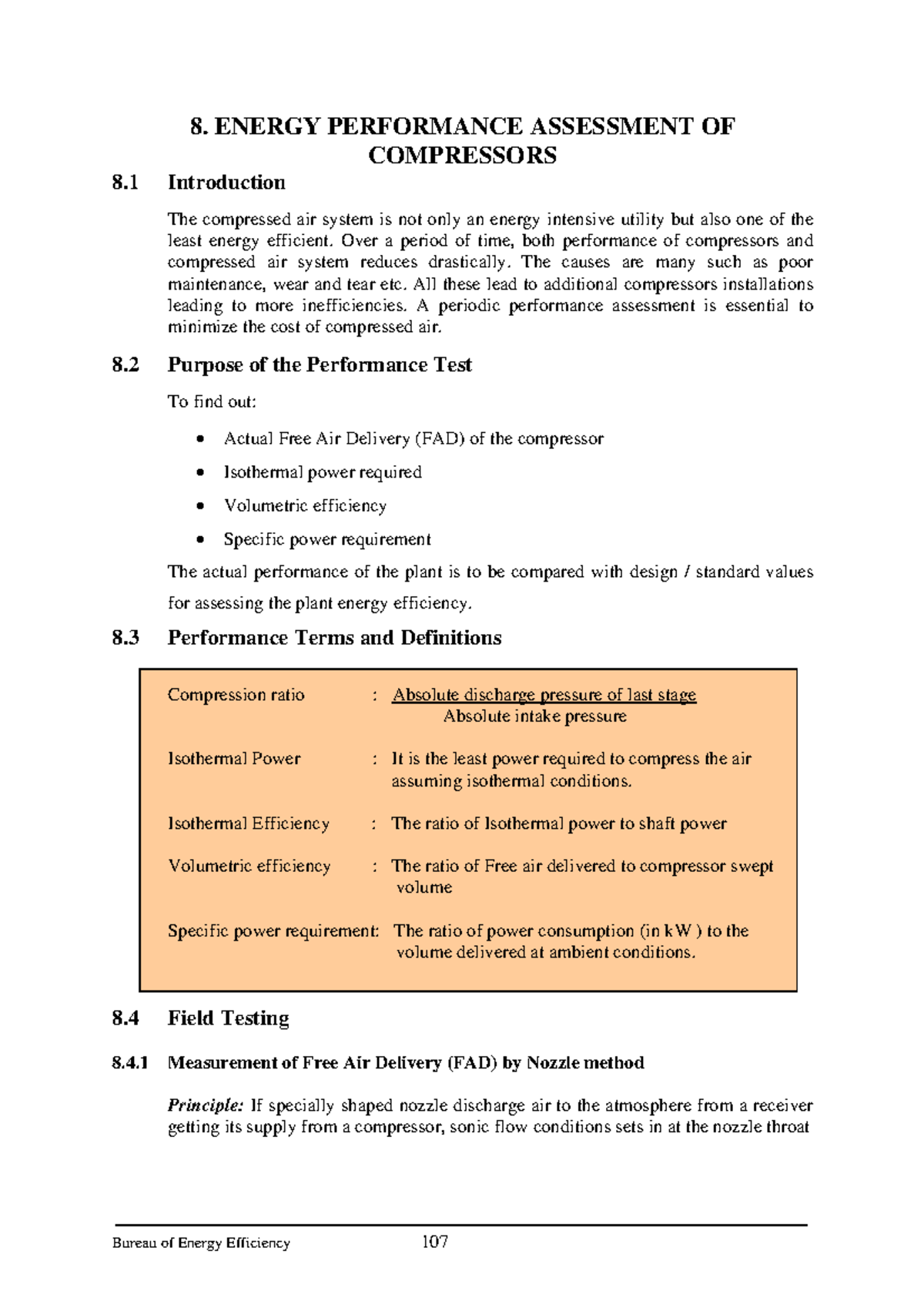 4 - 8. ENERGY PERFORMANCE ASSESSMENT OF COMPRESSORS 8 Introduction The ...