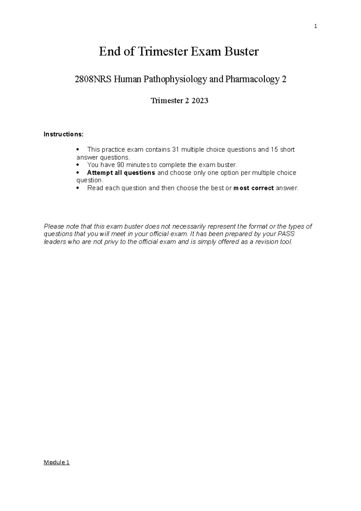 2808NRS EOT EB Questions - End of Trimester Exam Buster 2808NRS Human ...