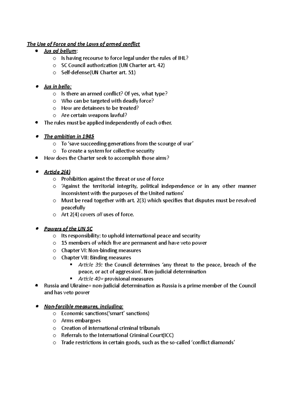 The Use of Force and the Laws of armed conflict - 42) o Self-defense(UN ...