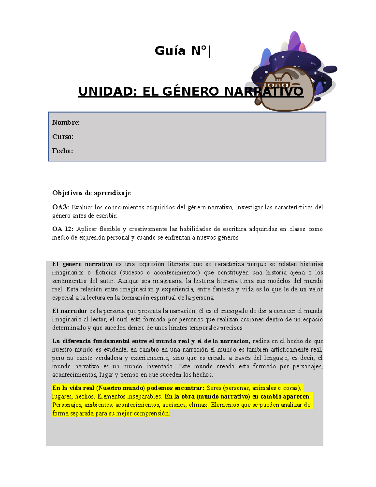 Guía N1 genero narrativo - Guía N°| UNIDAD: EL GÉNERO NARRATIVO Nombre ...