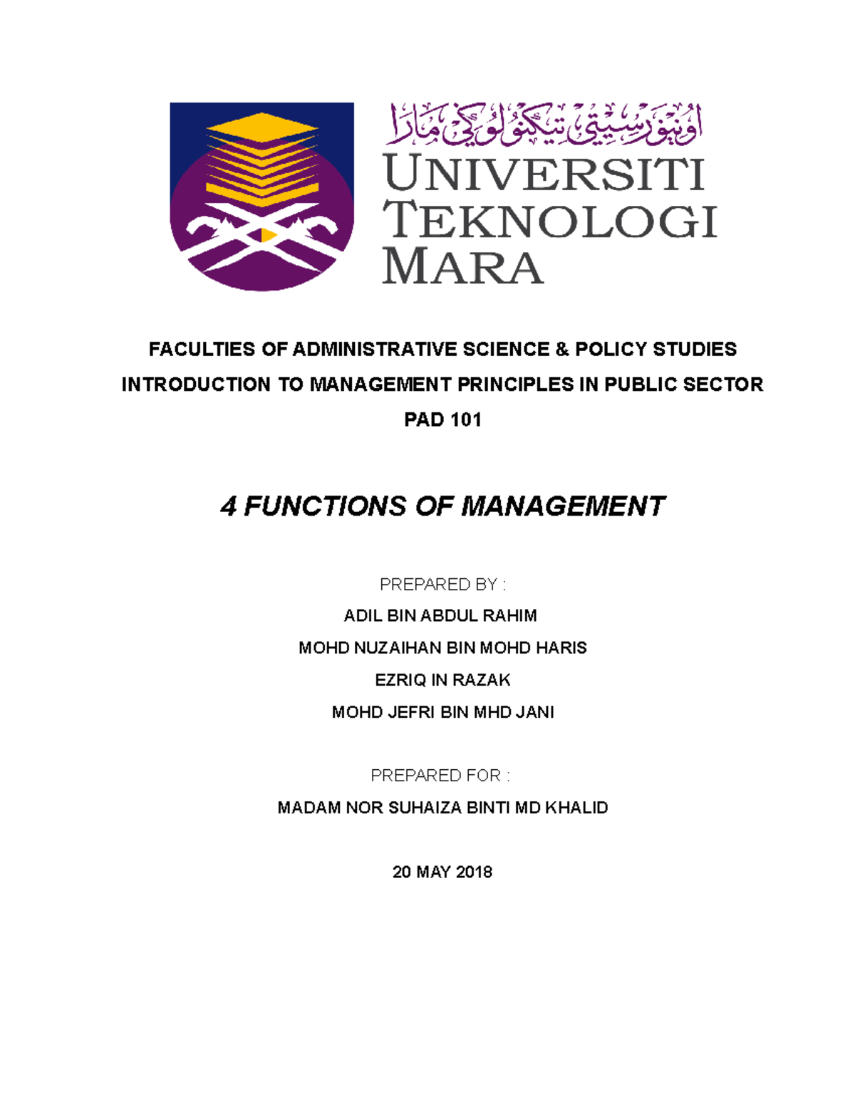 Assignment PAD 101 - UNTUK MAKLUMAN PELAJAR BARU BOLEH DIGUNAKAN ...