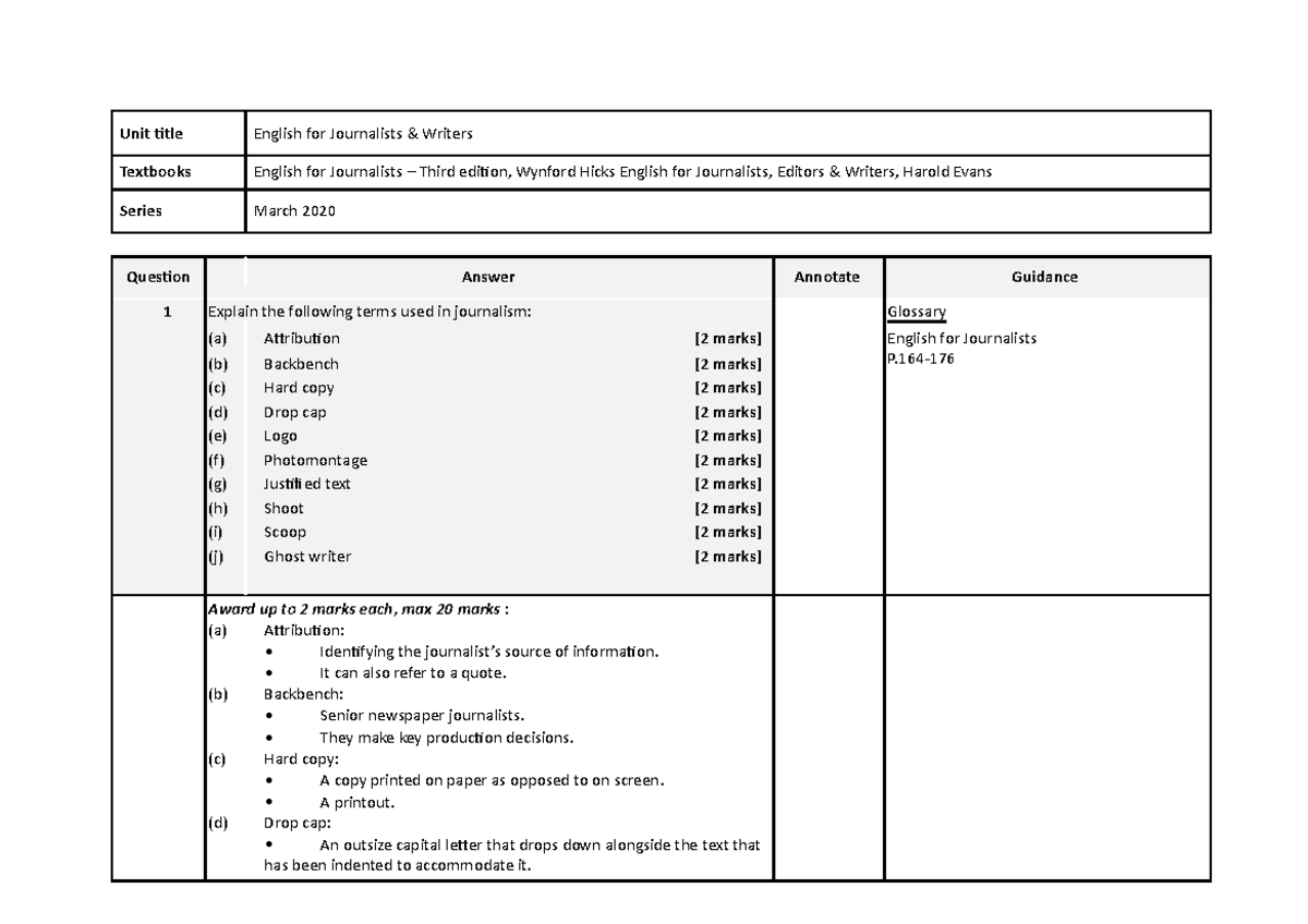 English for Journalists & Writers (1)-2 - Unit title English for ...