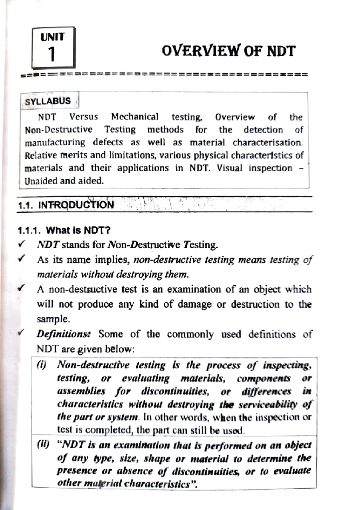 NDt -unit-1 - Very good learning - UNIT 1 OVERVIEW OF NDT SYLLABUS NDT ...