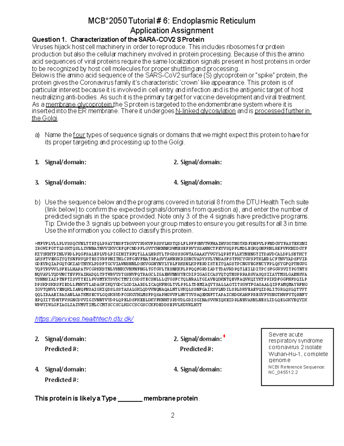 Tutorial 6 Seminar Assignment - PDF - 2 MCB*2050 Tutorial # 6 ...