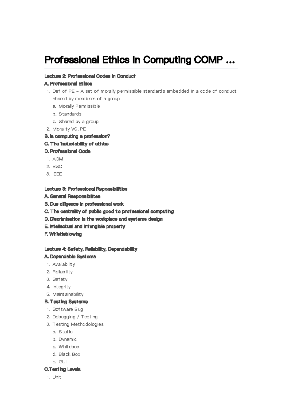 Professional Ethics in Computing COMP 3020 - .. Lecture 2: Professional ...