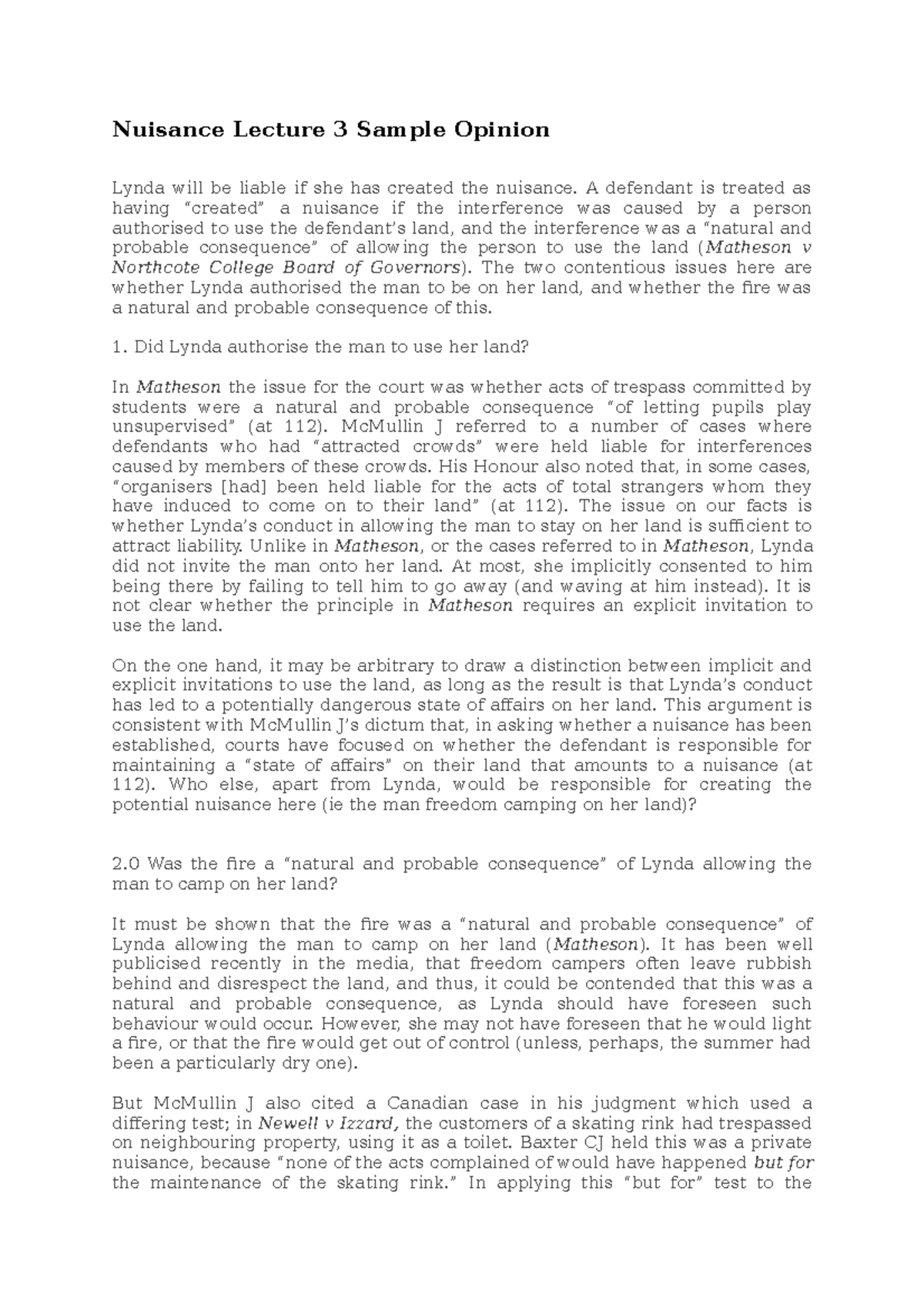 Nuisance Lecture 3 Sample Opinion - Nuisance Lecture 3 Sample Opinion ...