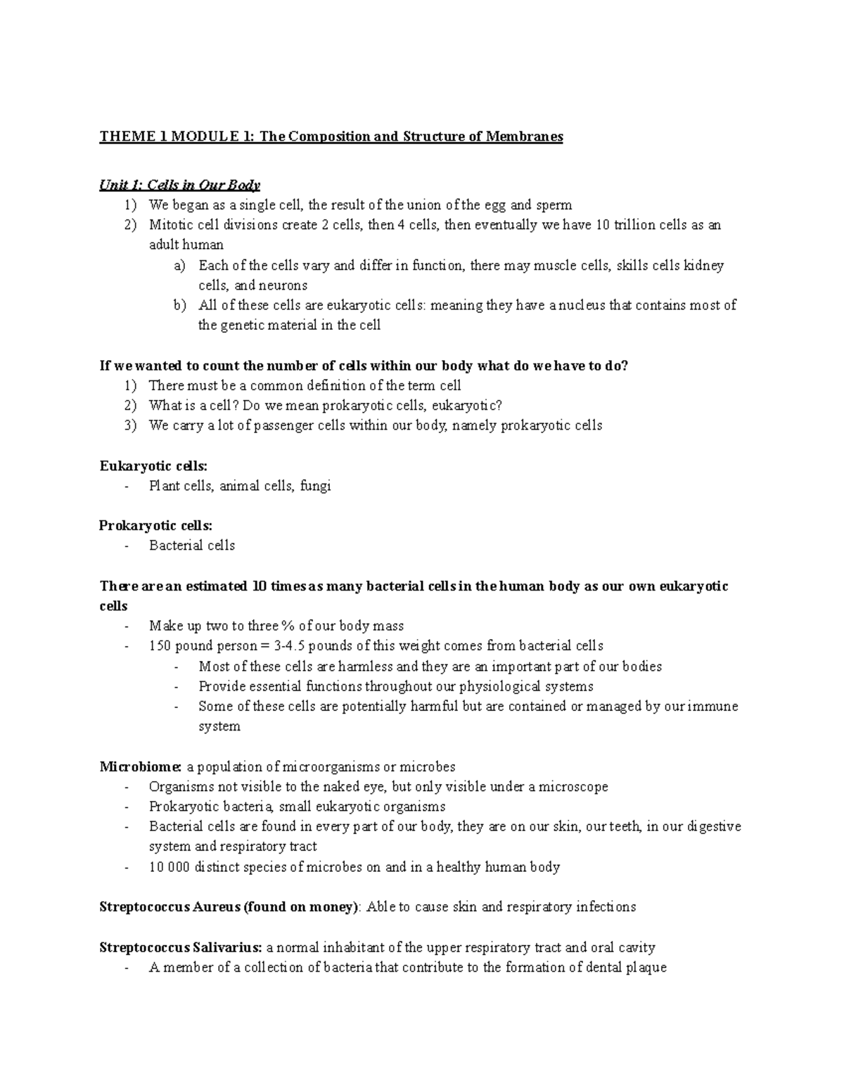 Test 1 Notes Biology 1A03 - THEME 1 MODULE 1: The Composition and ...