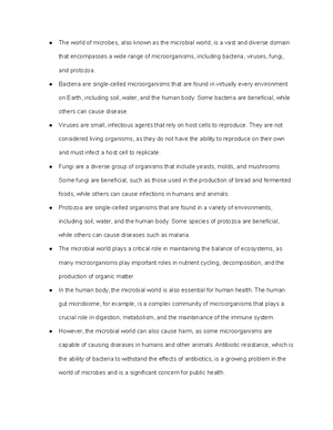 The world of microbes notes 3 - In the world of microbes, it is ...