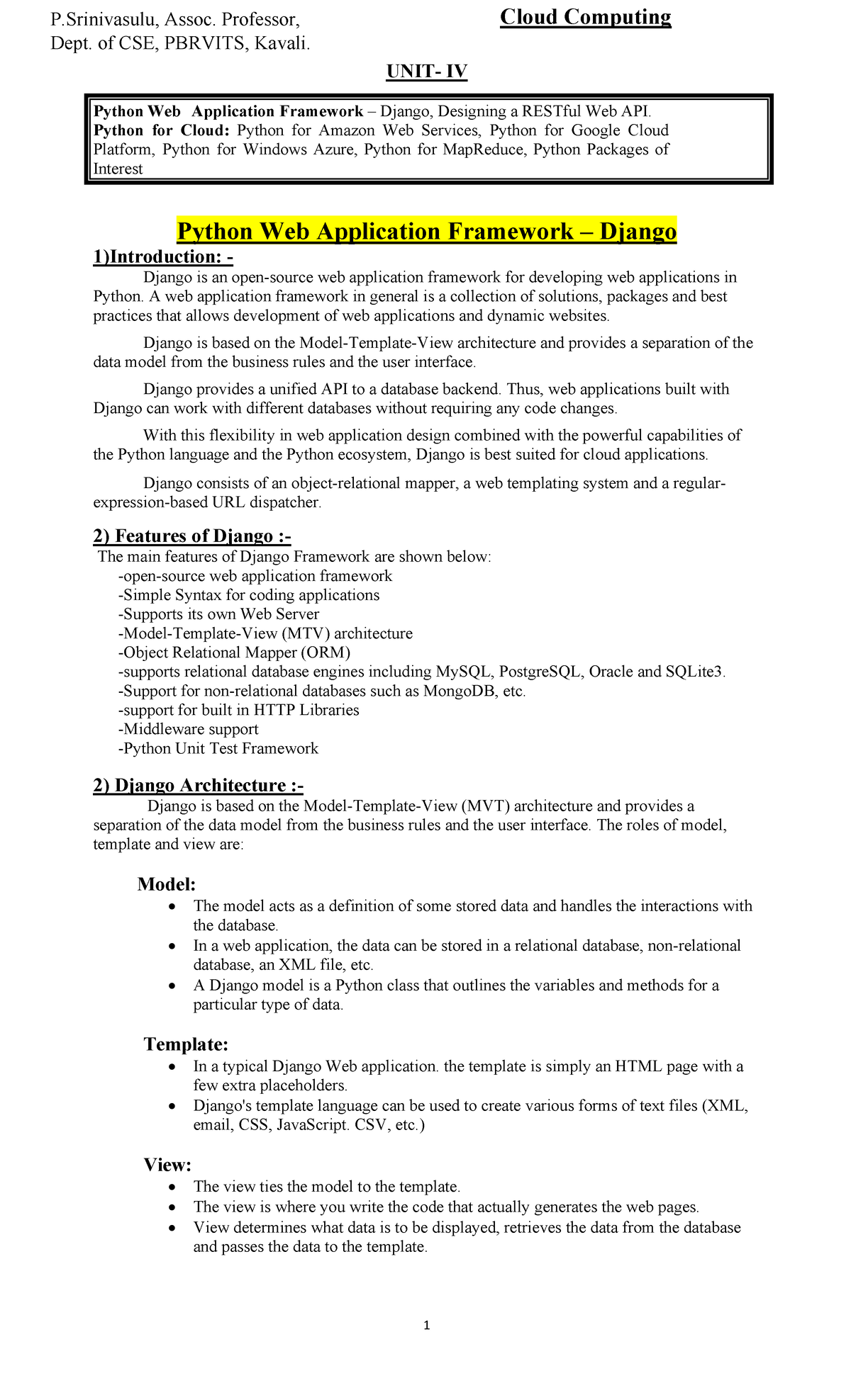 CC UNIT-4 Notes - jntua material for R19 - P, Assoc. Professor, Dept ...