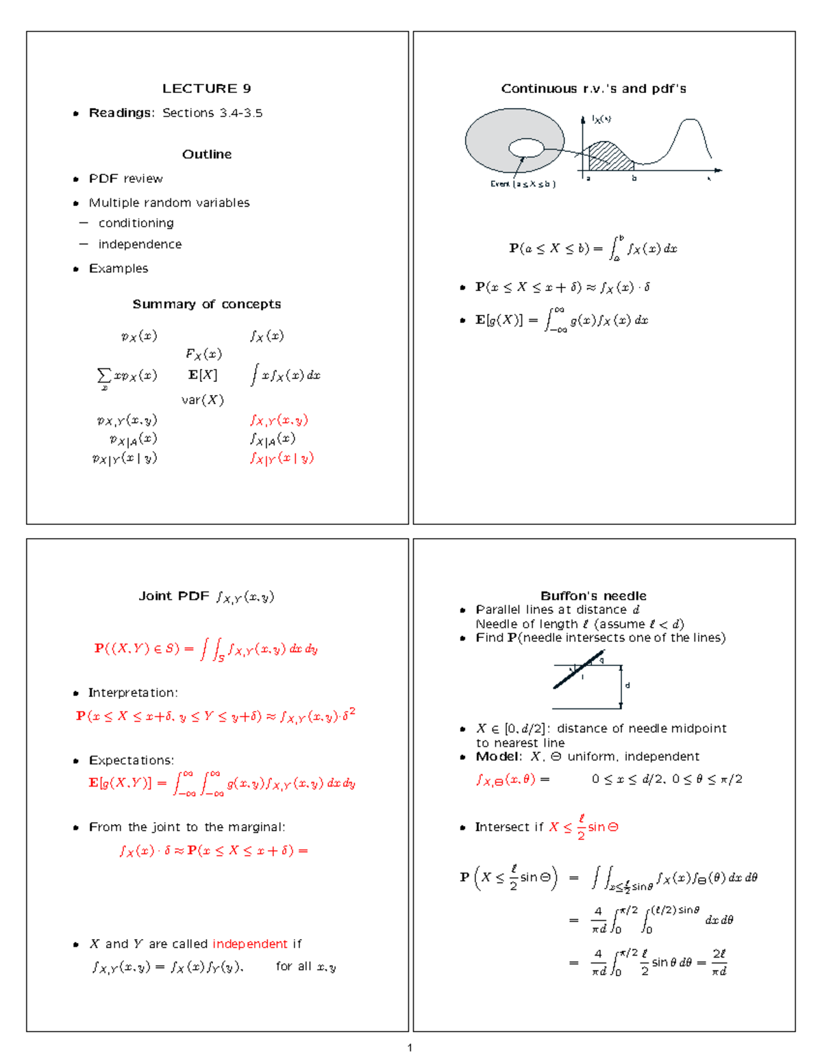 Stat random variable 4 - LECTURE 9 Continuous r.’s and pdf’s Readings: Sections 3-3. f (x) X S a ...