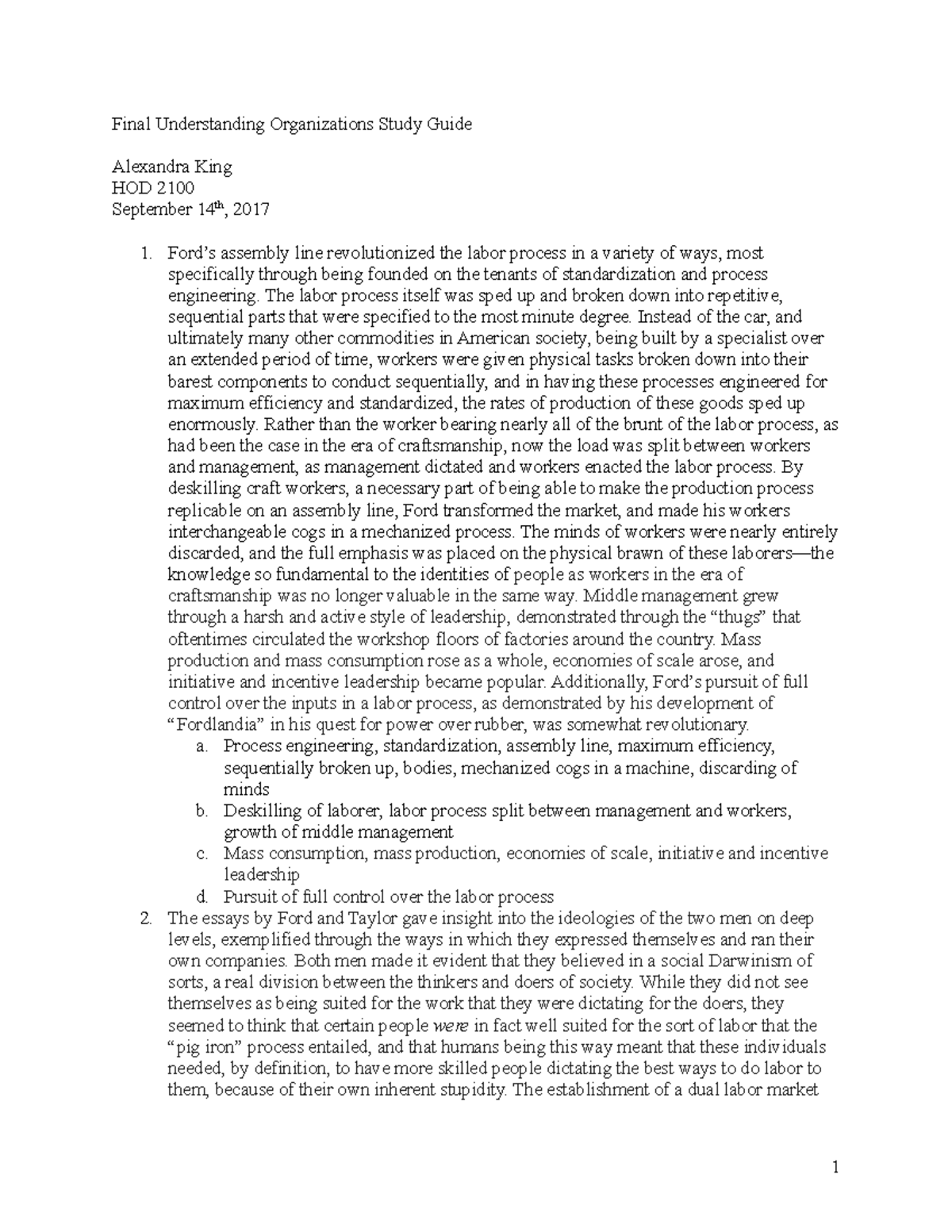 Final Understanding Organizations Study Guide - Final Understanding ...