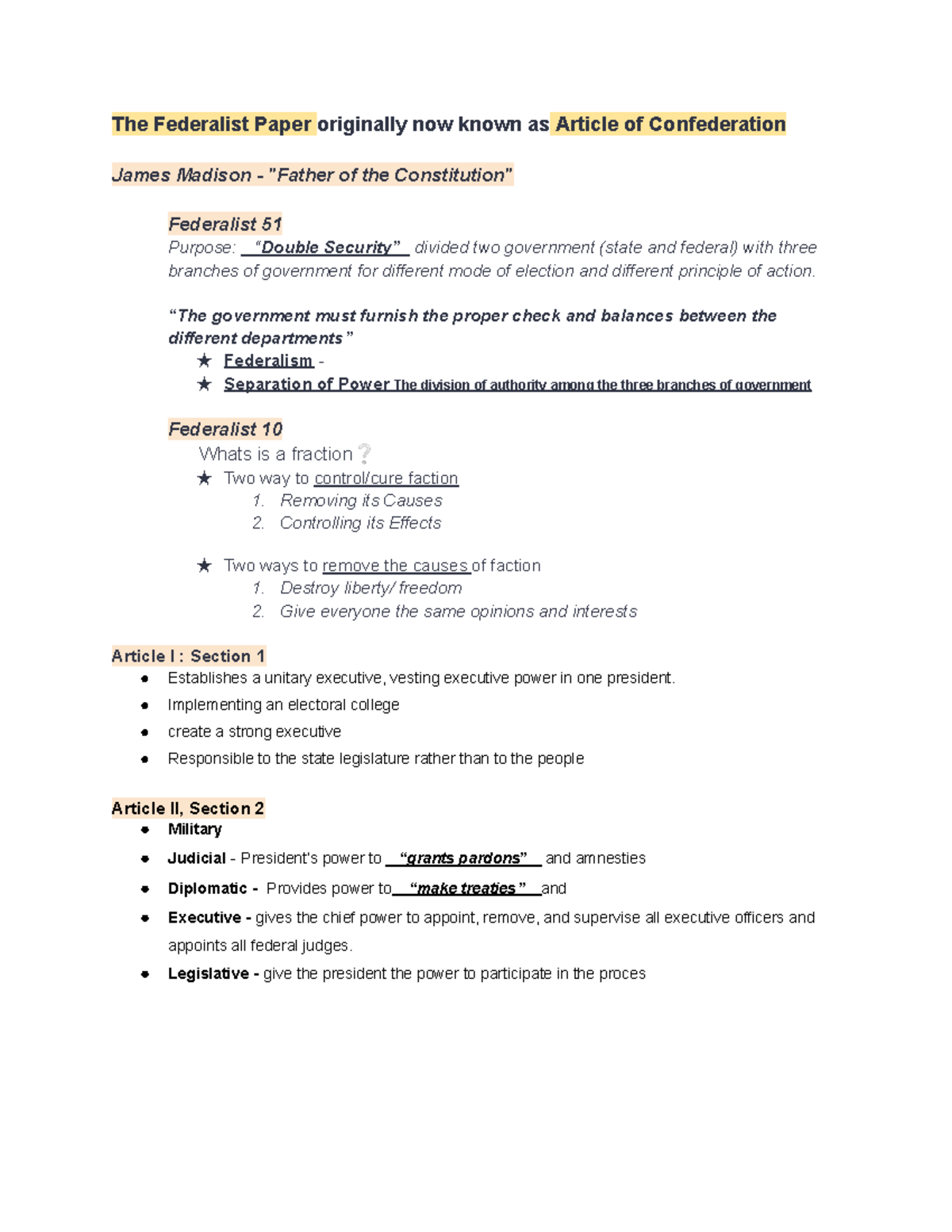 Government Notes on the Final - Course 2305 - The Federalist Paper ...