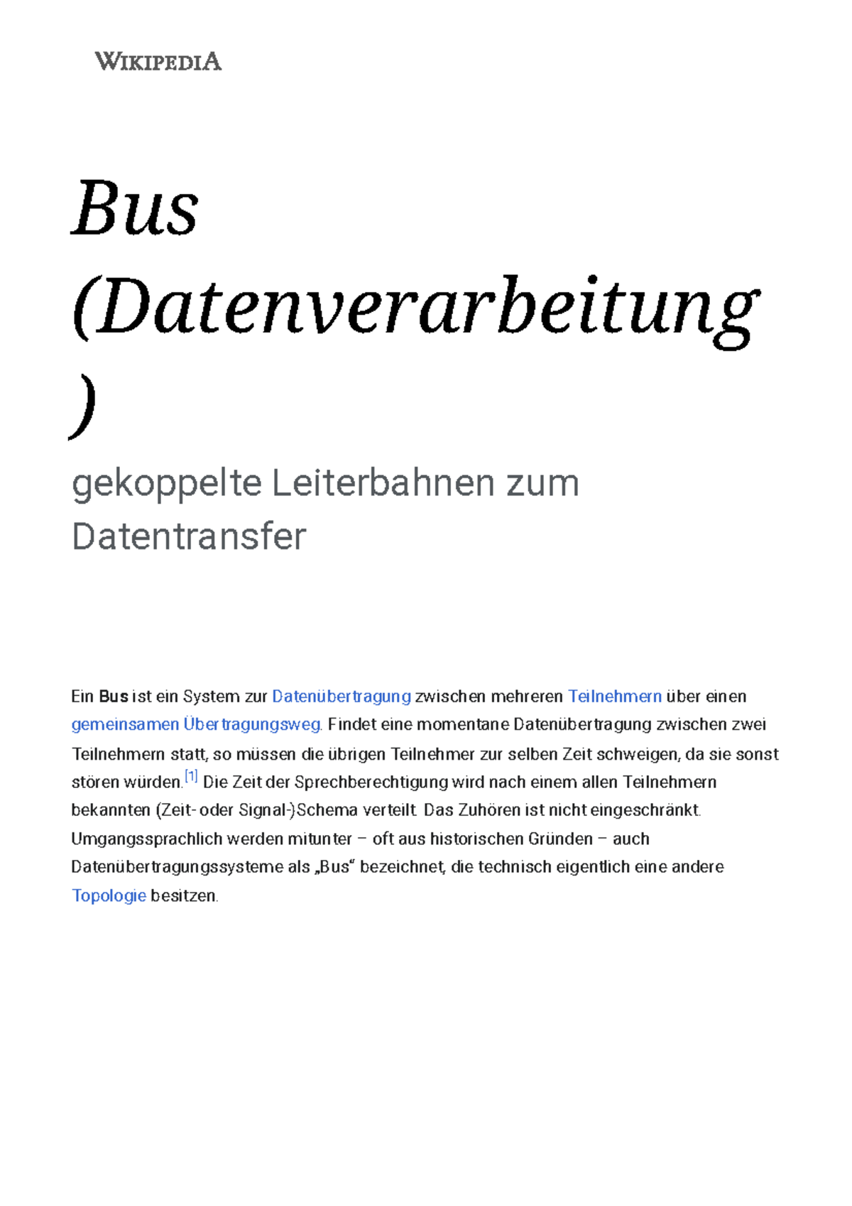 Bussystem Datenverarbeitung - Bus (Datenverarbeitung ) gekoppelte Leiterbahnen zum Datentransfer ...
