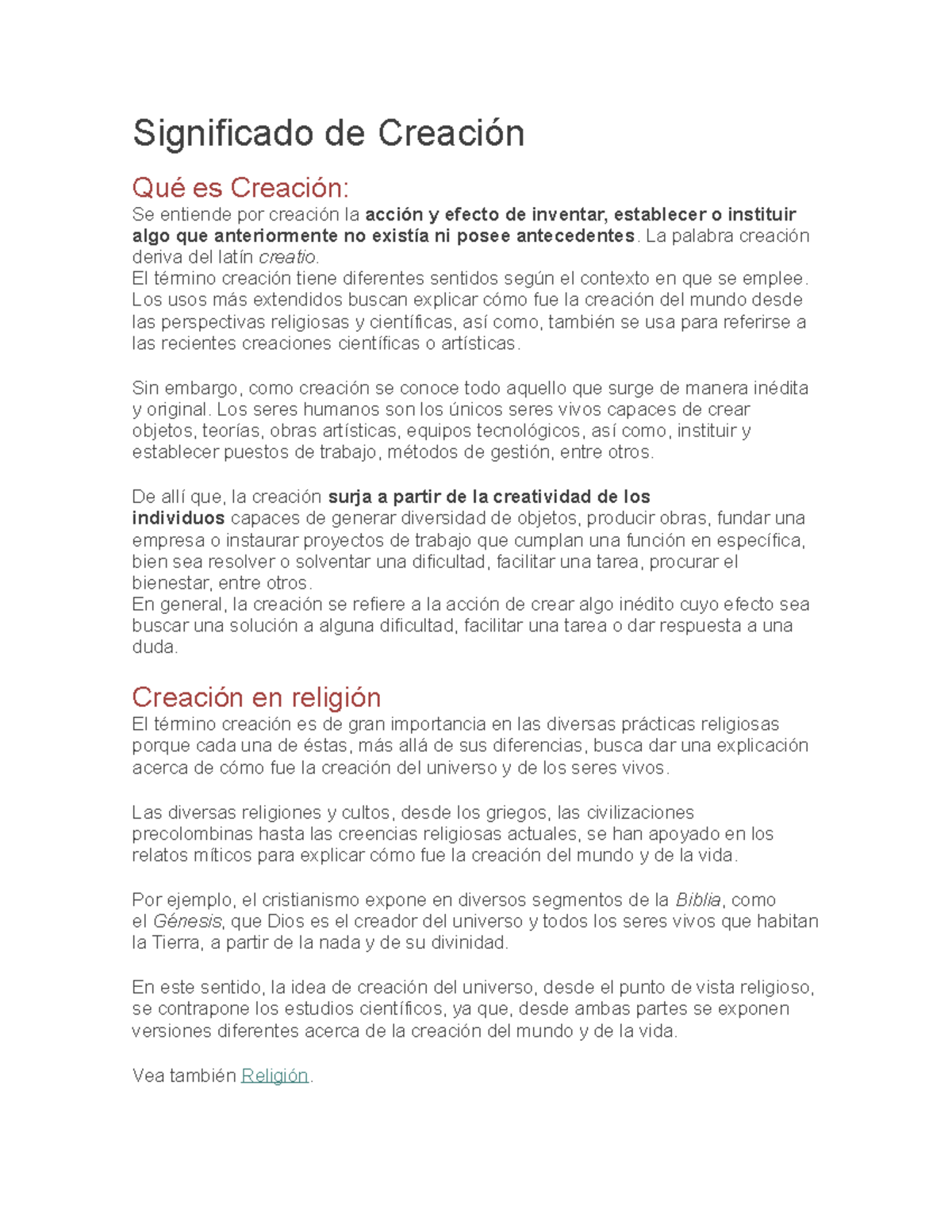 Significado de Creación - Significado de Creación Qué es Creación: Se ...