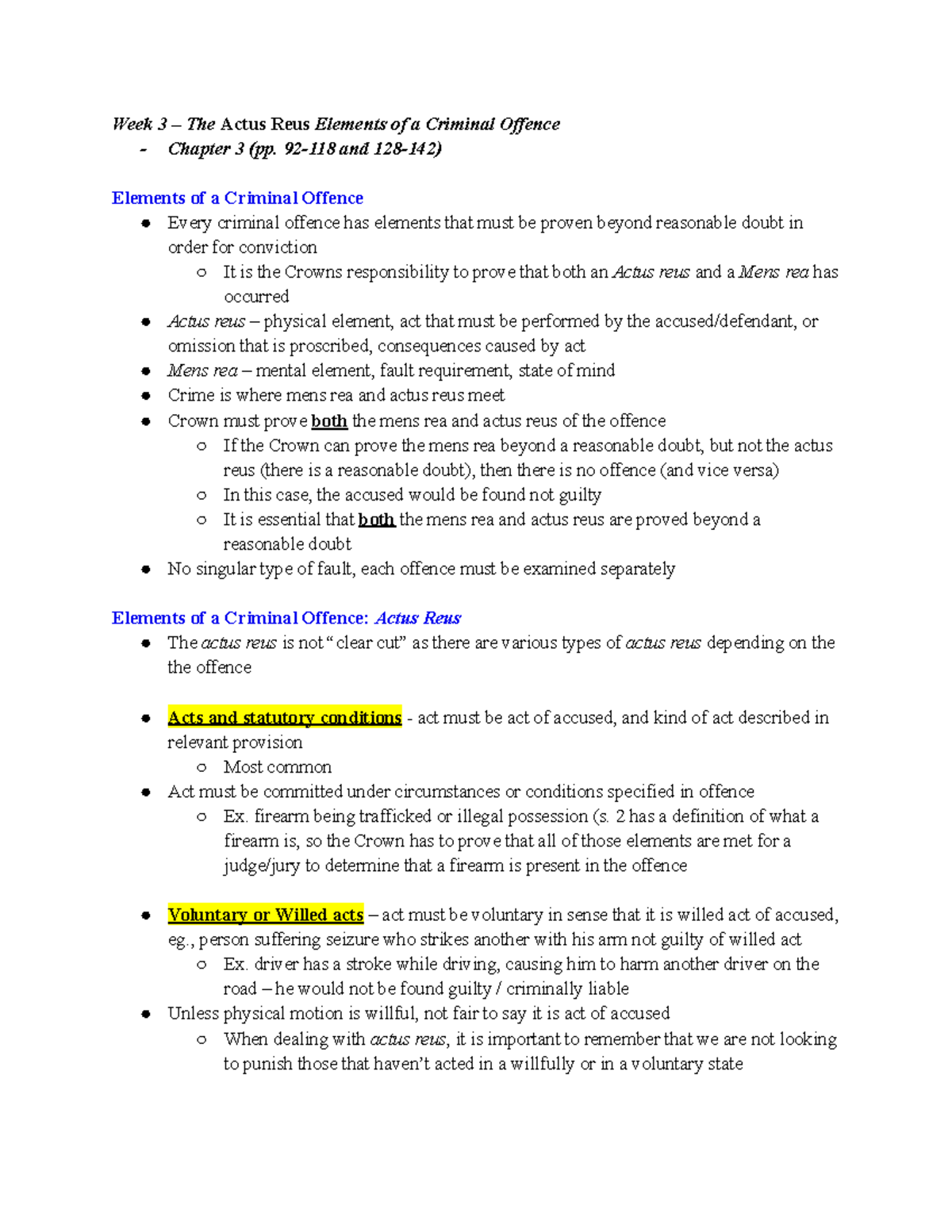 CRM Lecture Notes (Class #3) - Week 3 – The Actus Reus Elements of a ...