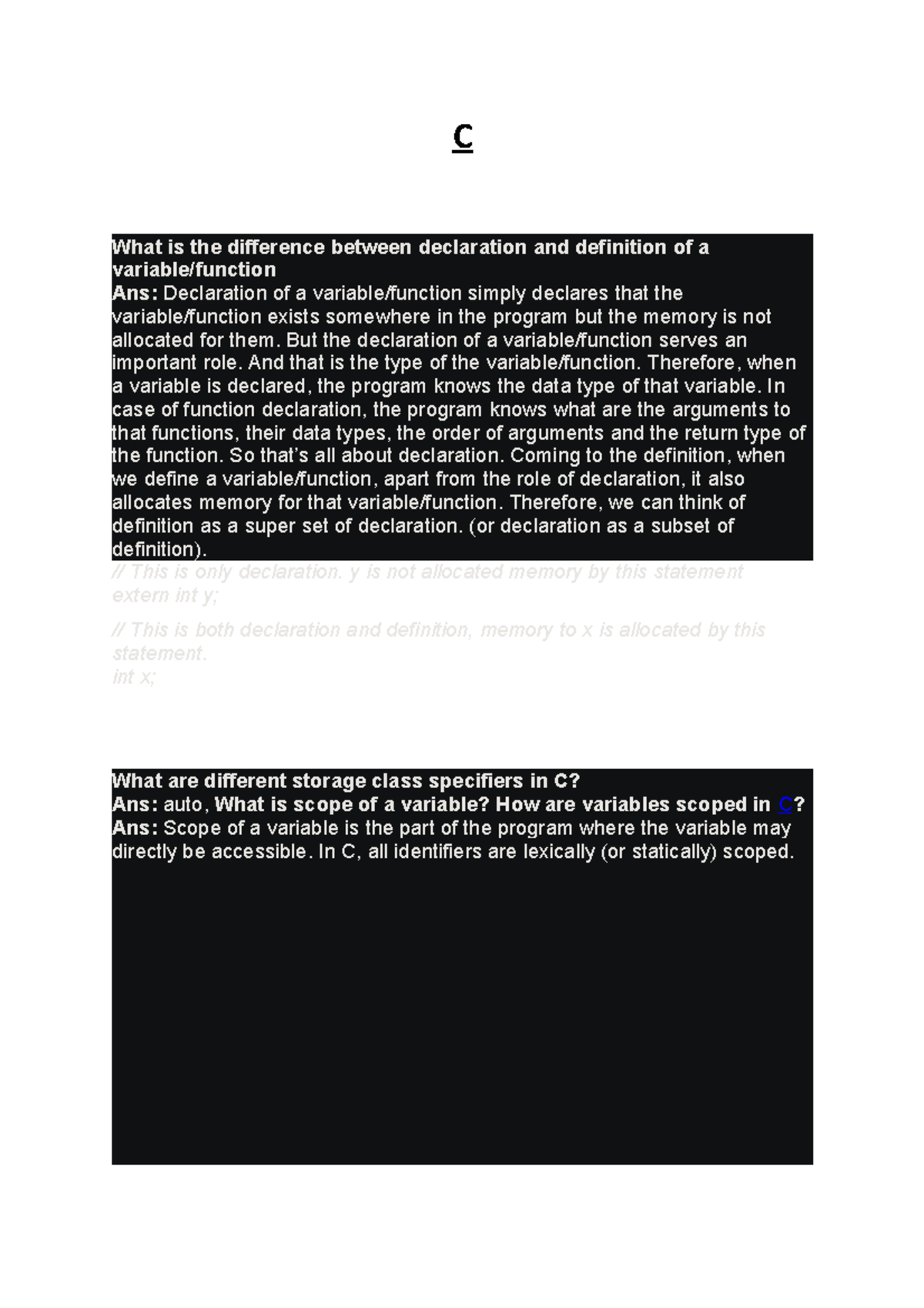 C - C viva and practical exam questions - C What is the difference ...