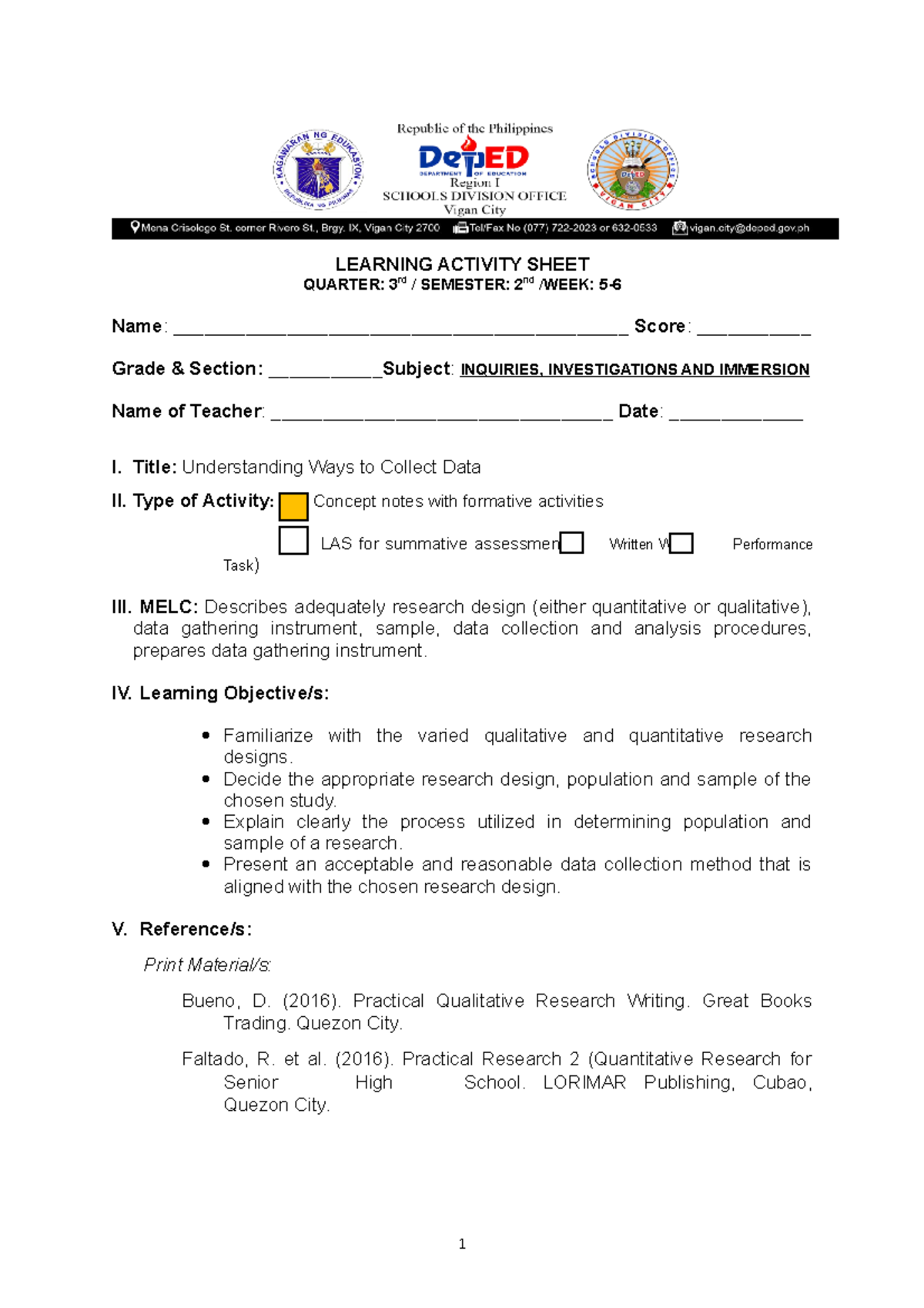 LAS III 12 MELC 4 Week 5-6 2 - LEARNING ACTIVITY SHEET QUARTER: 3rd ...