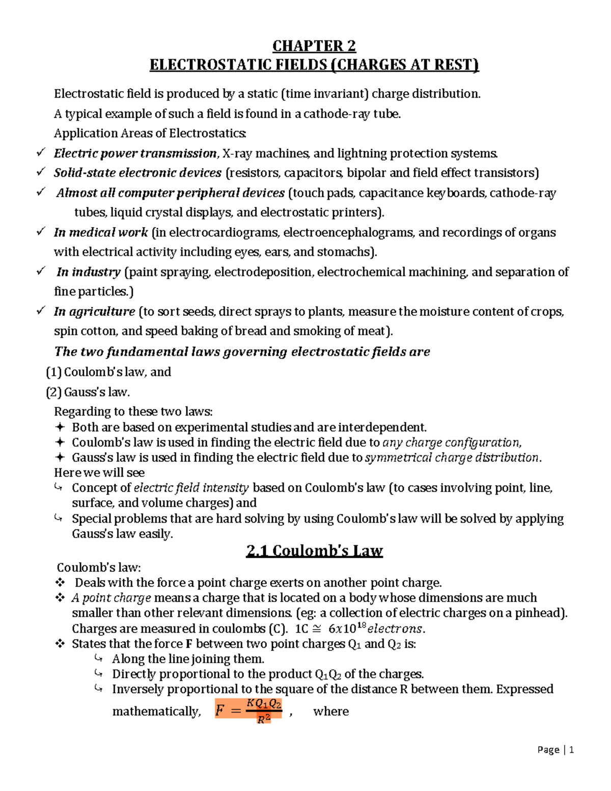 2. Electrostatics - practice materials - CHAPTER 2 ELECTROSTATIC FIELDS (CHARGES AT REST) - Studocu