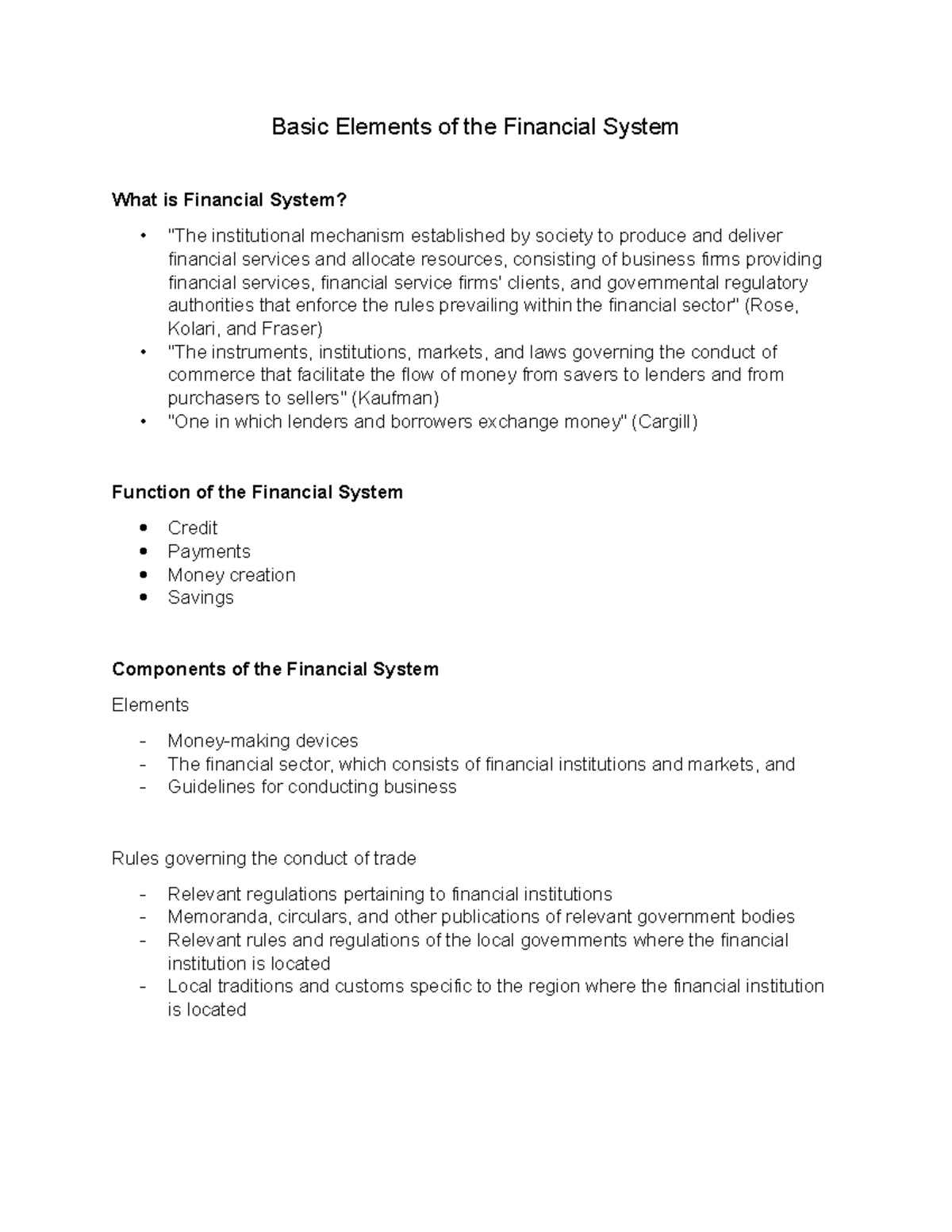 Basic Elements of the Financial System - Stages in the life cycle of ...