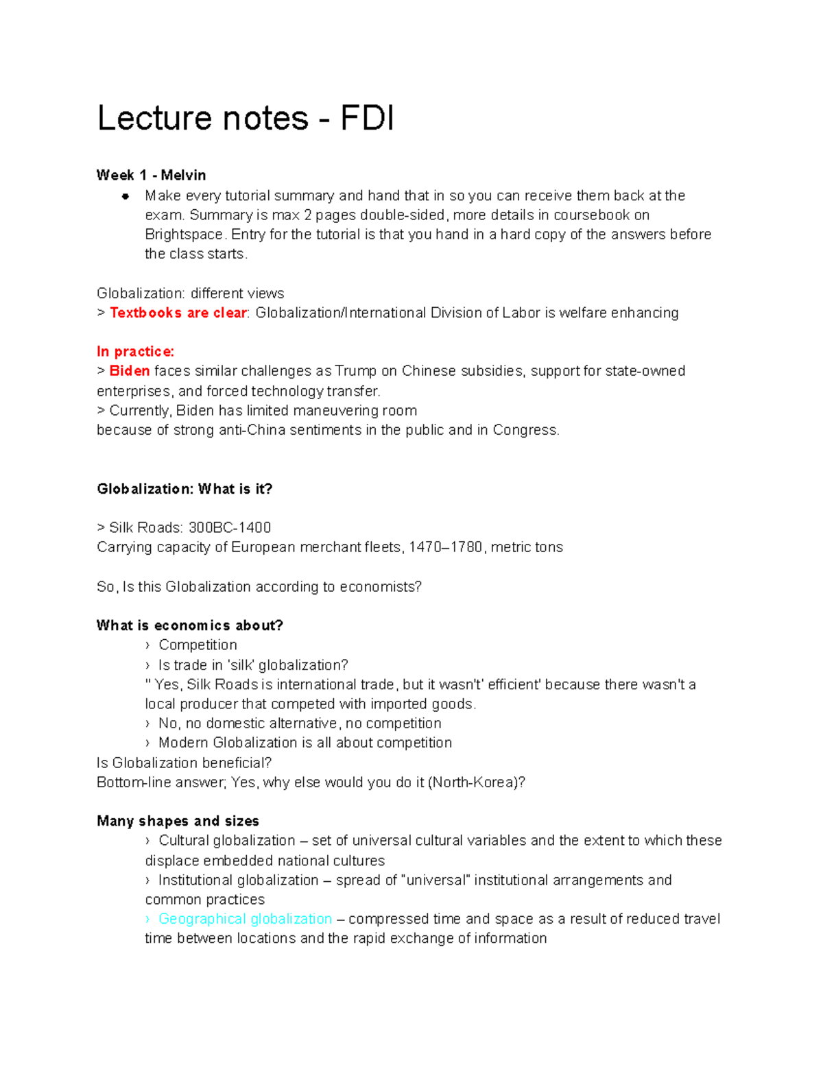 Lecture notes - FDI - Lecture notes - FDI Week 1 - Melvin Make every ...