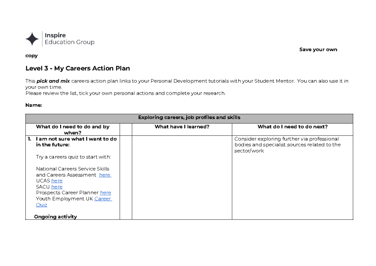Level 3 Action Plan 2024-2025 Draft - Save your own copy Level 3 - My ...