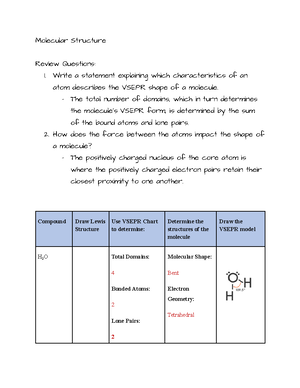 Molecular structure worksheet - Molecular Structure Instructions: Fill ...