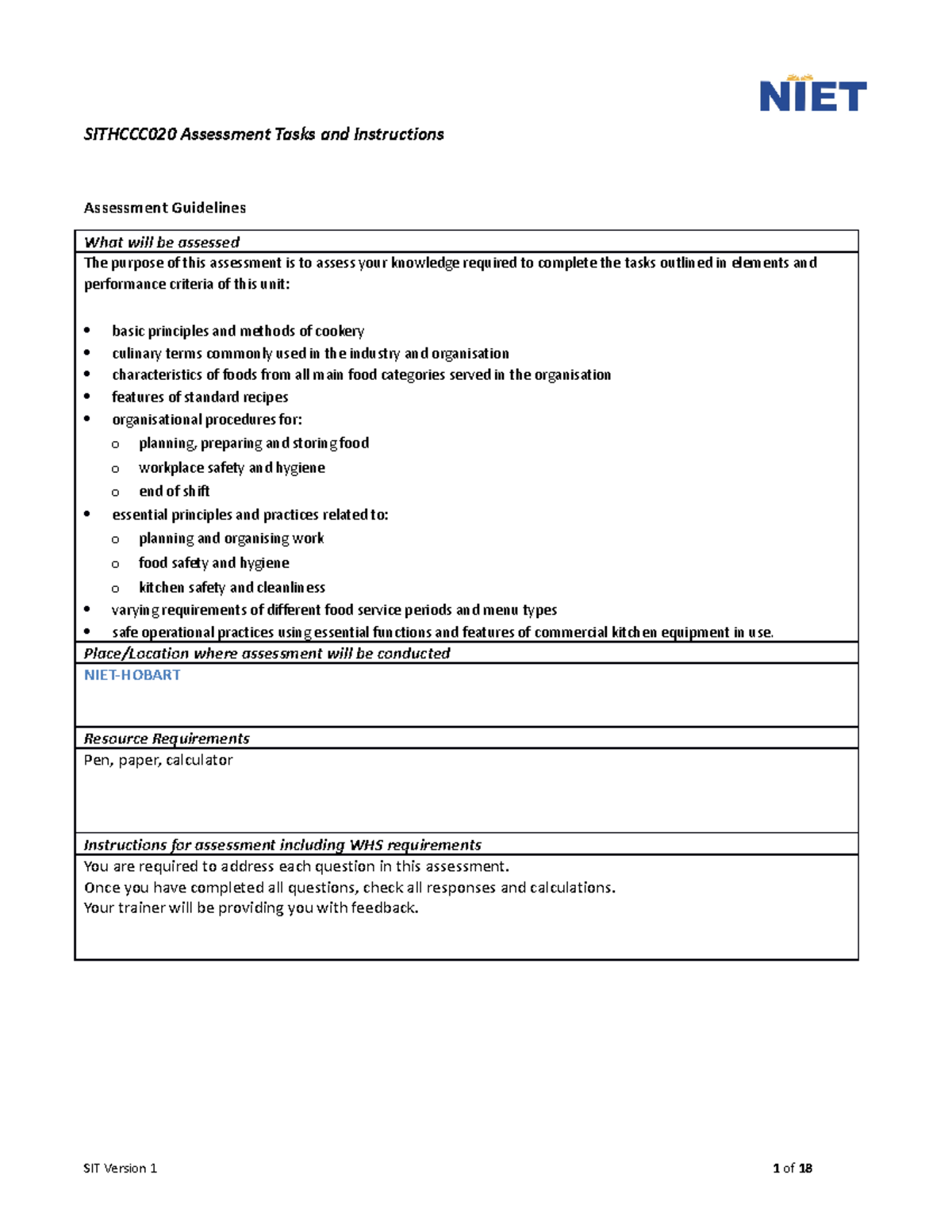 Sithccc 020 Assessment. Amarjot KAUR - SITHCCC020 Assessment Tasks and Instructions Assessment ...